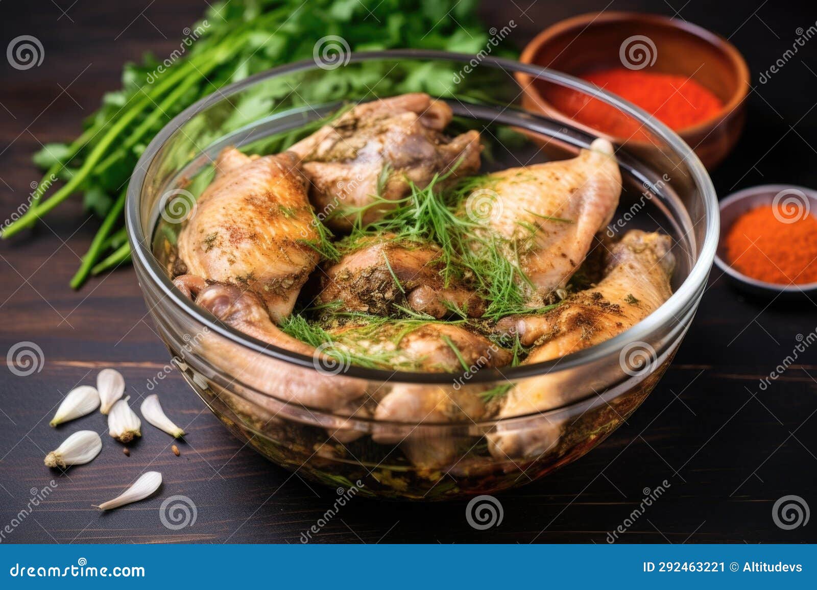 Chicken Wings Marinating in a Bowl with Spices and Herbs Stock Image ...