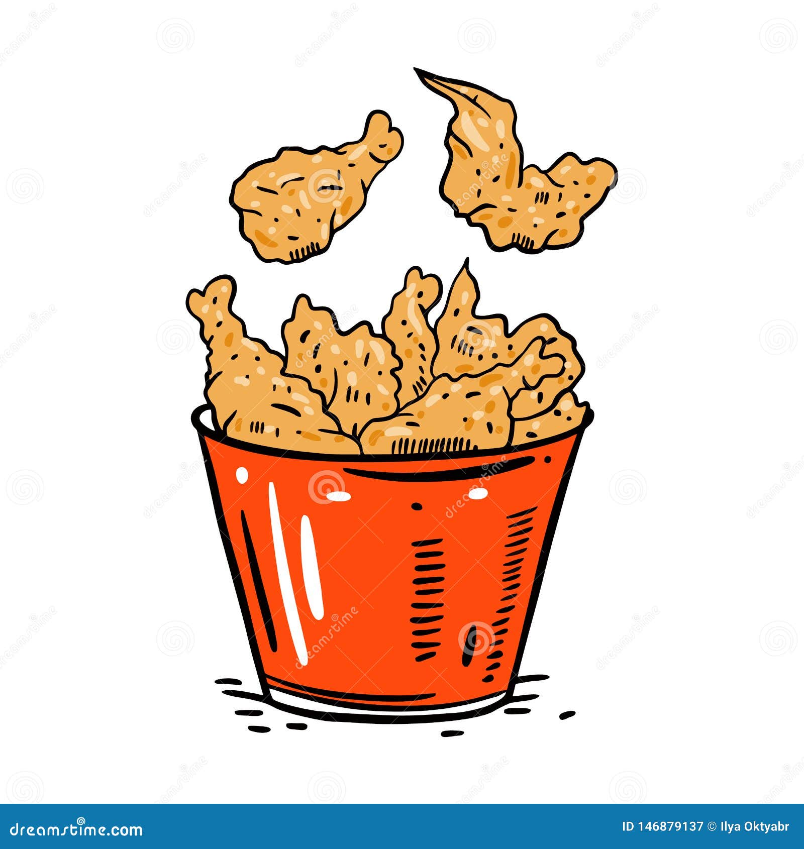 Chicken Wings in a Red Bucket. Hand Drawn Illustration Stock ... Chicken Wings in a Red Bucket. Hand Drawn Illustration Stock ...