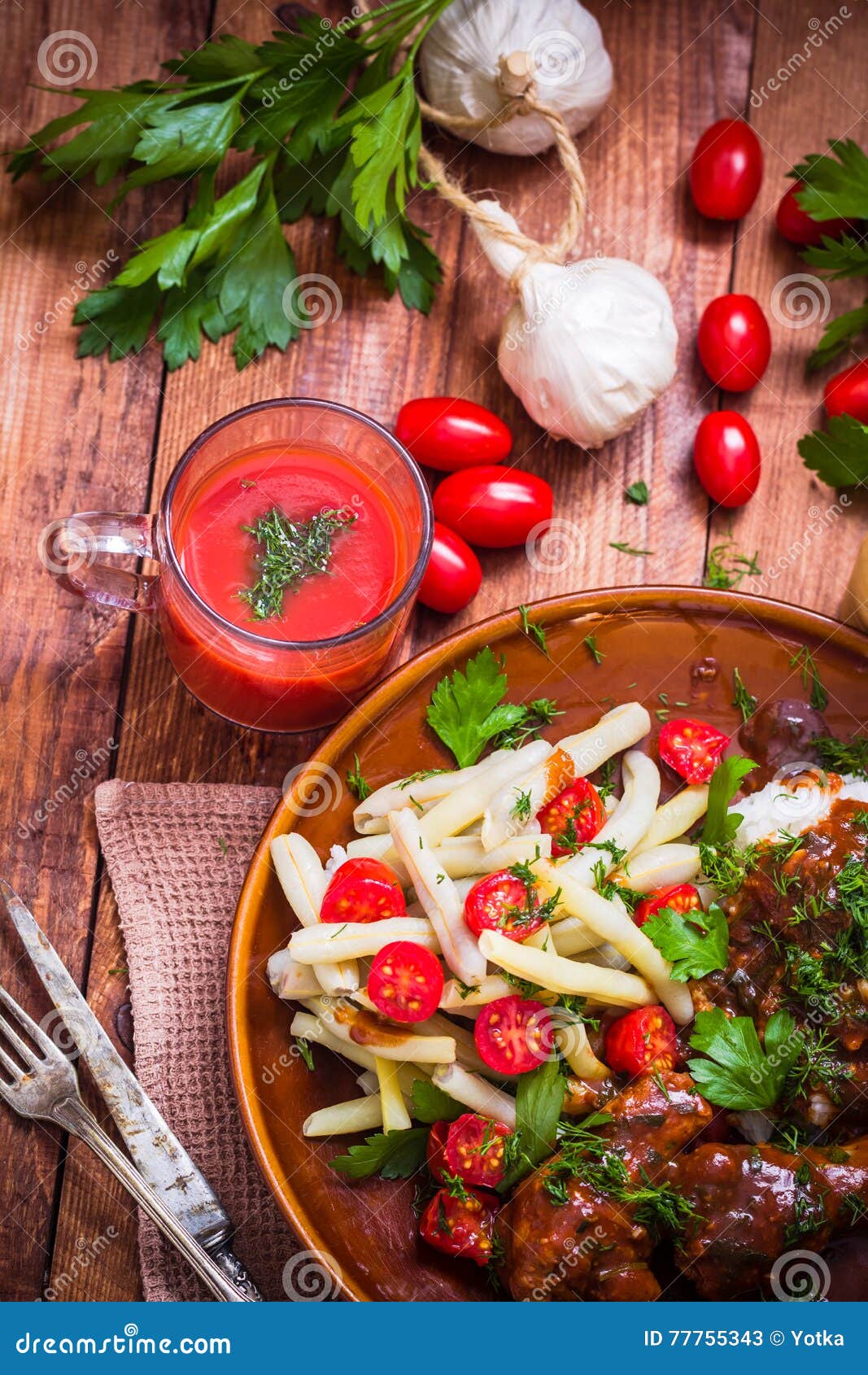 Chicken Wings Tomato Sauce Green Beans Rice Stock Image - Image of ...