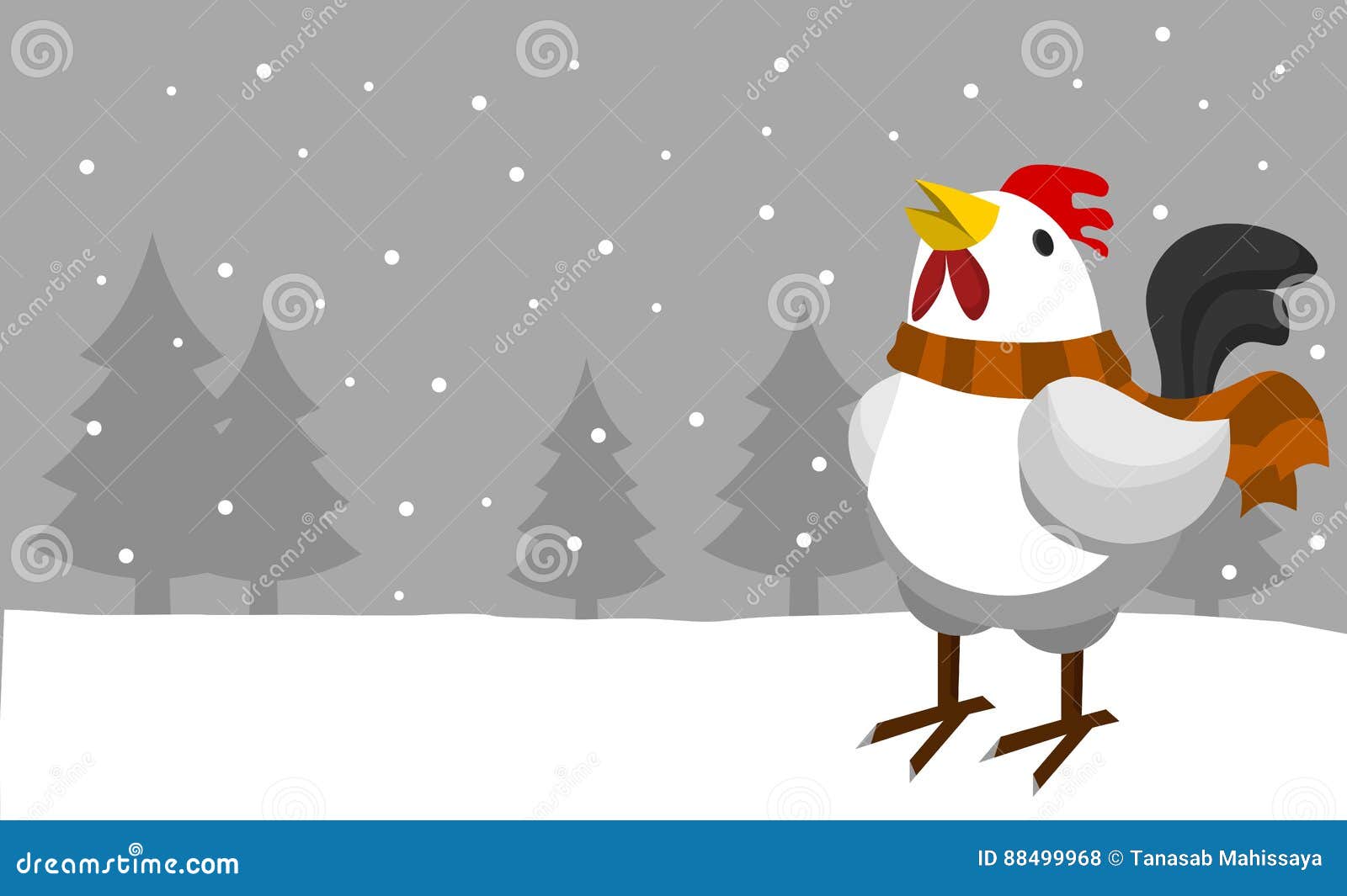 Chicken In Winter Clothes On The Winter Background Christmas Ve Cartoon ...