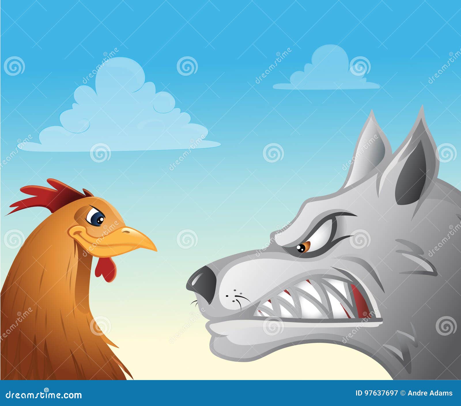 Chicken wolf faceoff stock vector. Illustration of wolf - 97637697