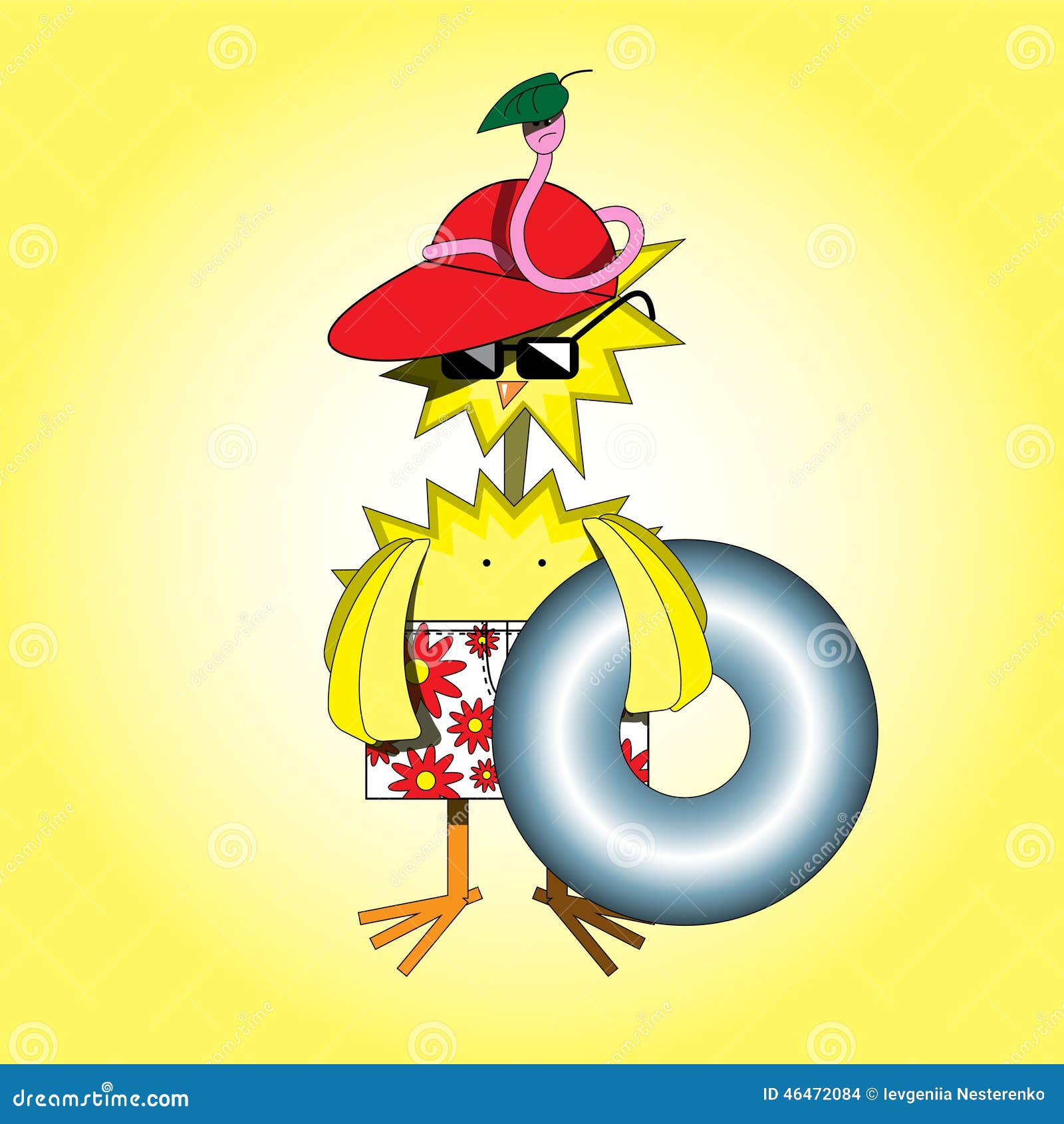 Chicken Or Hen On Beach Poster, Banner Vector Illustration. Cartoon ...