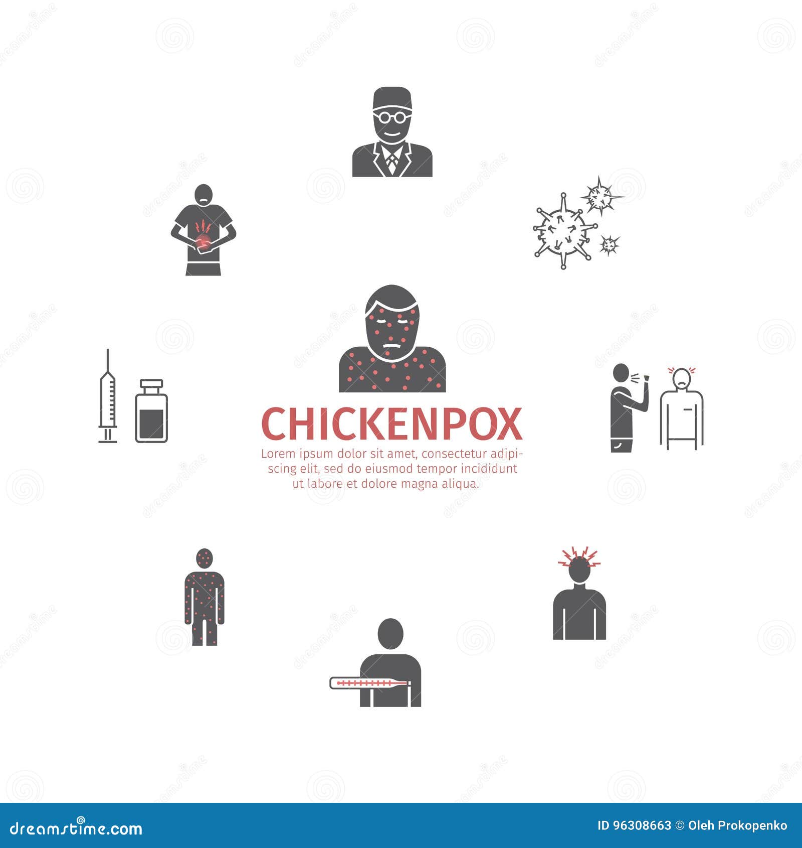 Chickenpox. Symptoms, Treatment. Icons Set. Vector Signs for Web ...