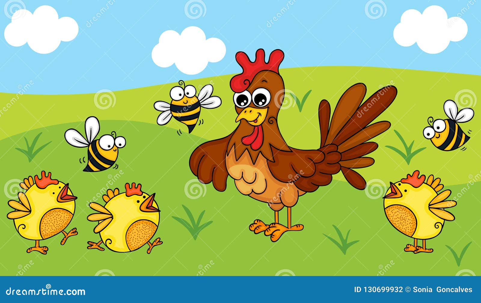 Chickens and Bees on the Farm Stock Vector - Illustration of friend ...