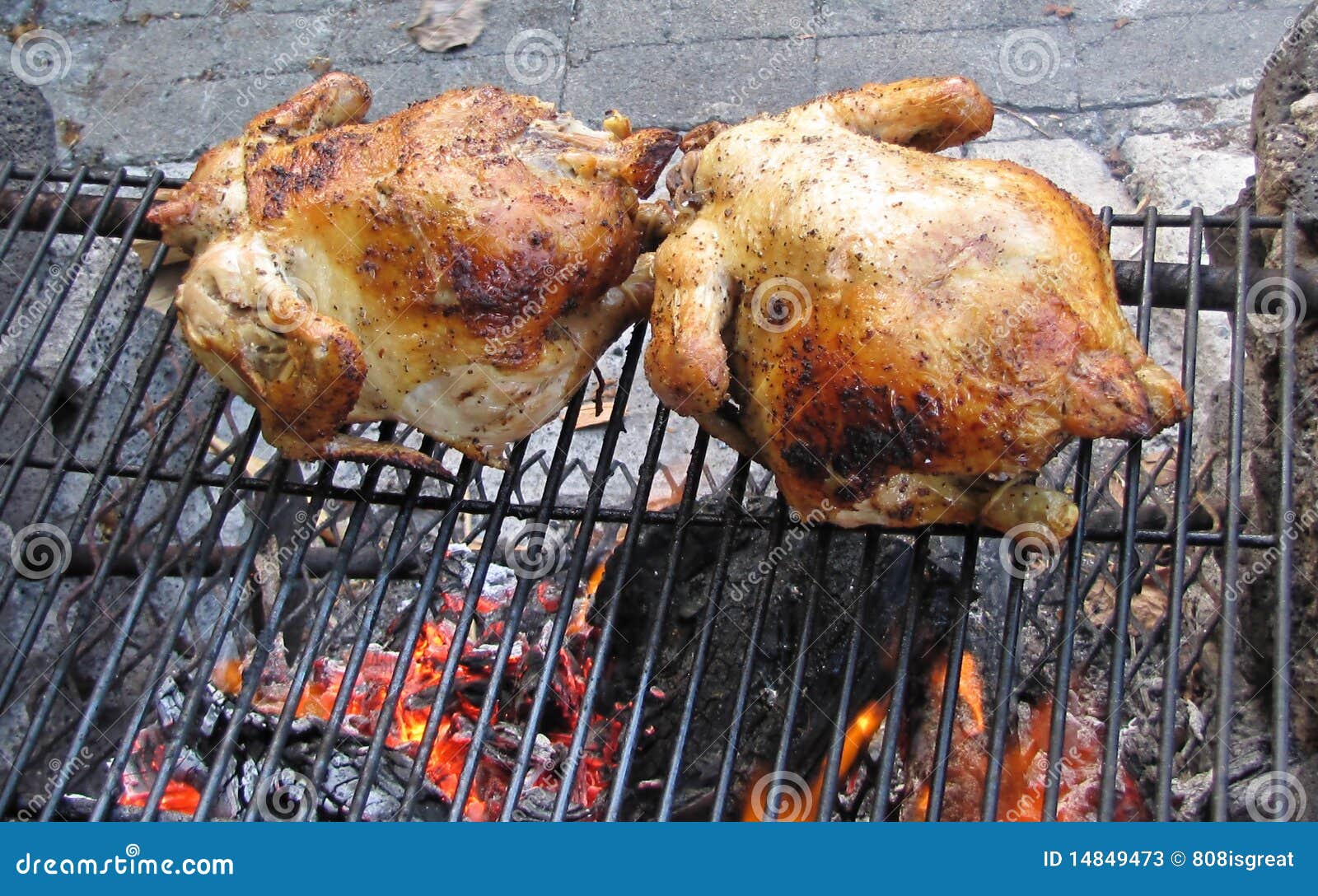 Chickens Cooking on an Open Pit Stock Image - Image of meat, peppered ...