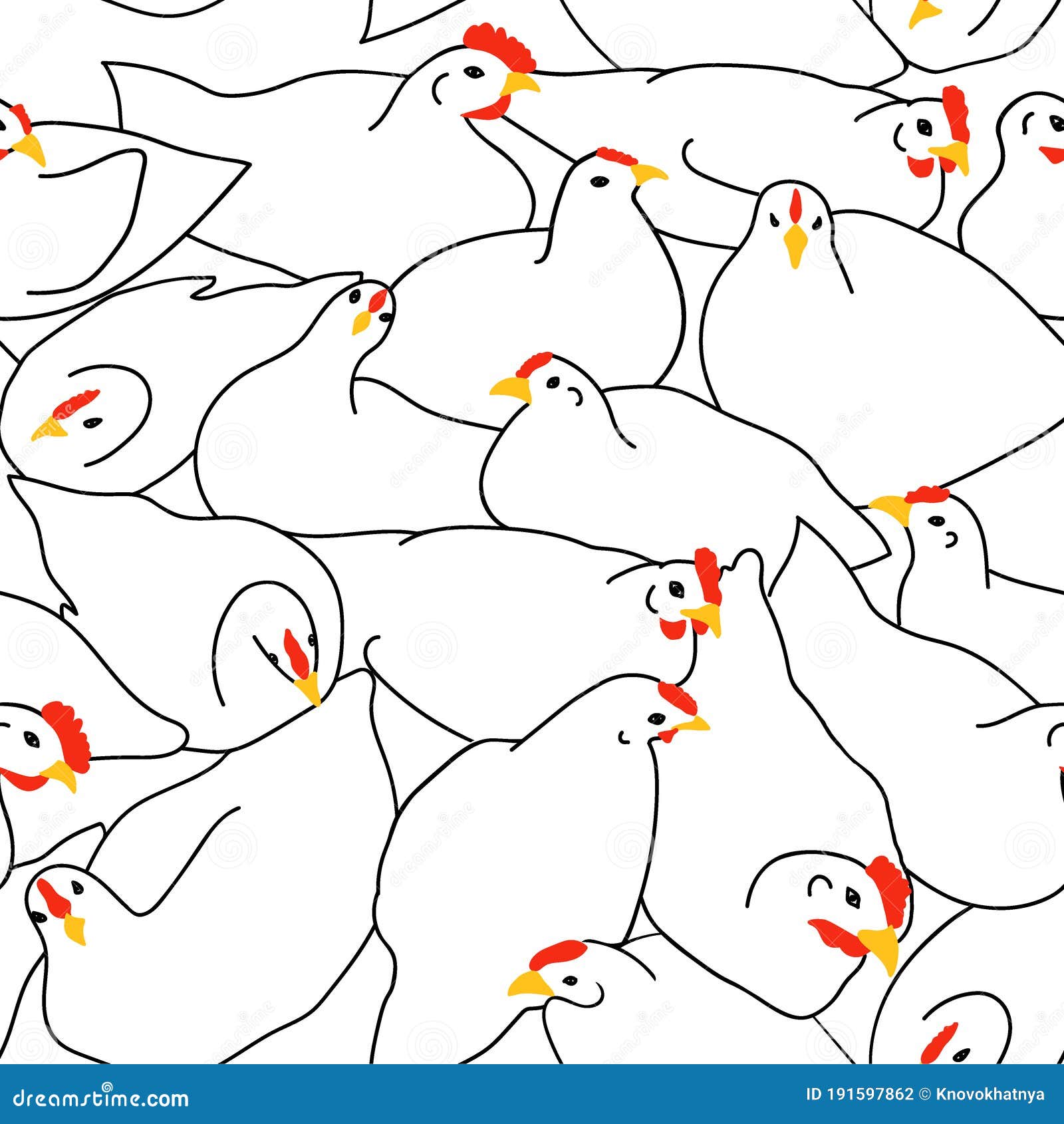 Chickens Flat Vector Seamless Pattern Stock Illustration - Illustration ...