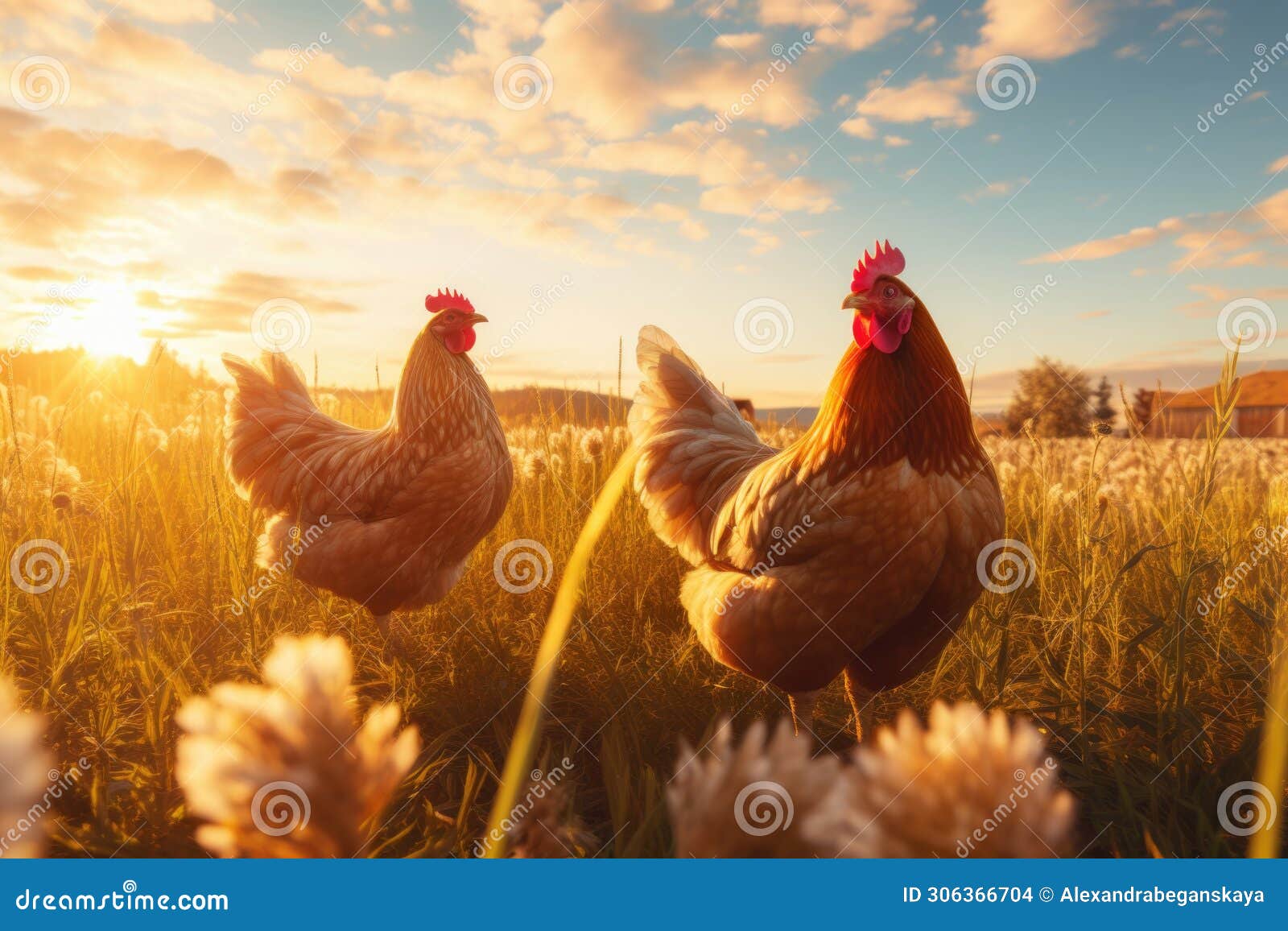 Chickens at Golden Hour stock illustration. Illustration of domestic ...