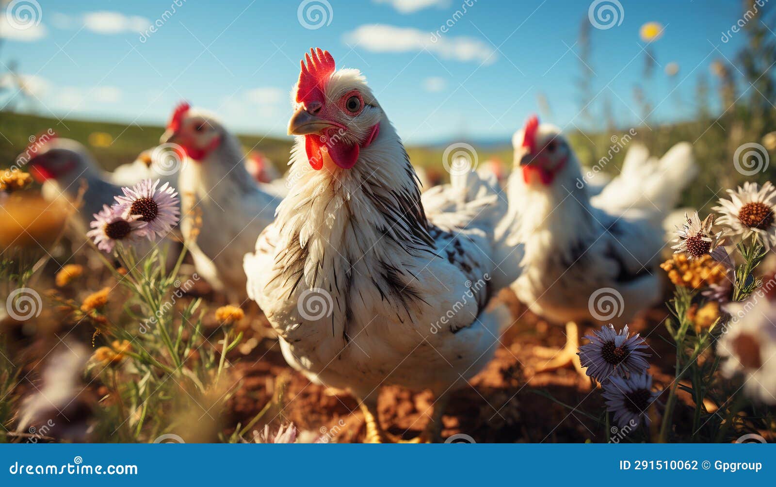 Chickens Graze in the Meadow, Enjoying the Fresh Outdoors Generated by ...