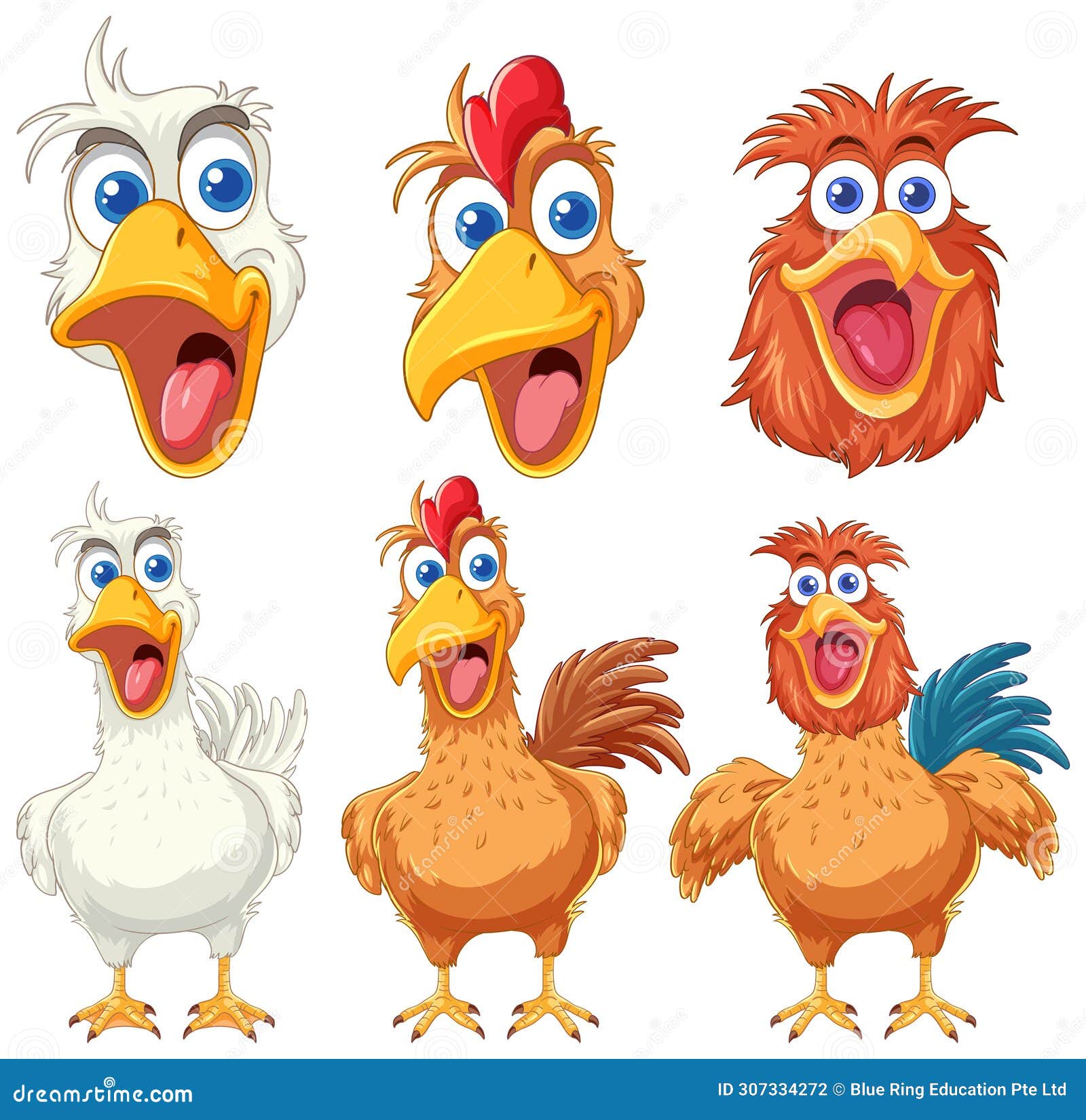 Chickens Showing Various Emotions Stock Vector - Illustration of crest ...