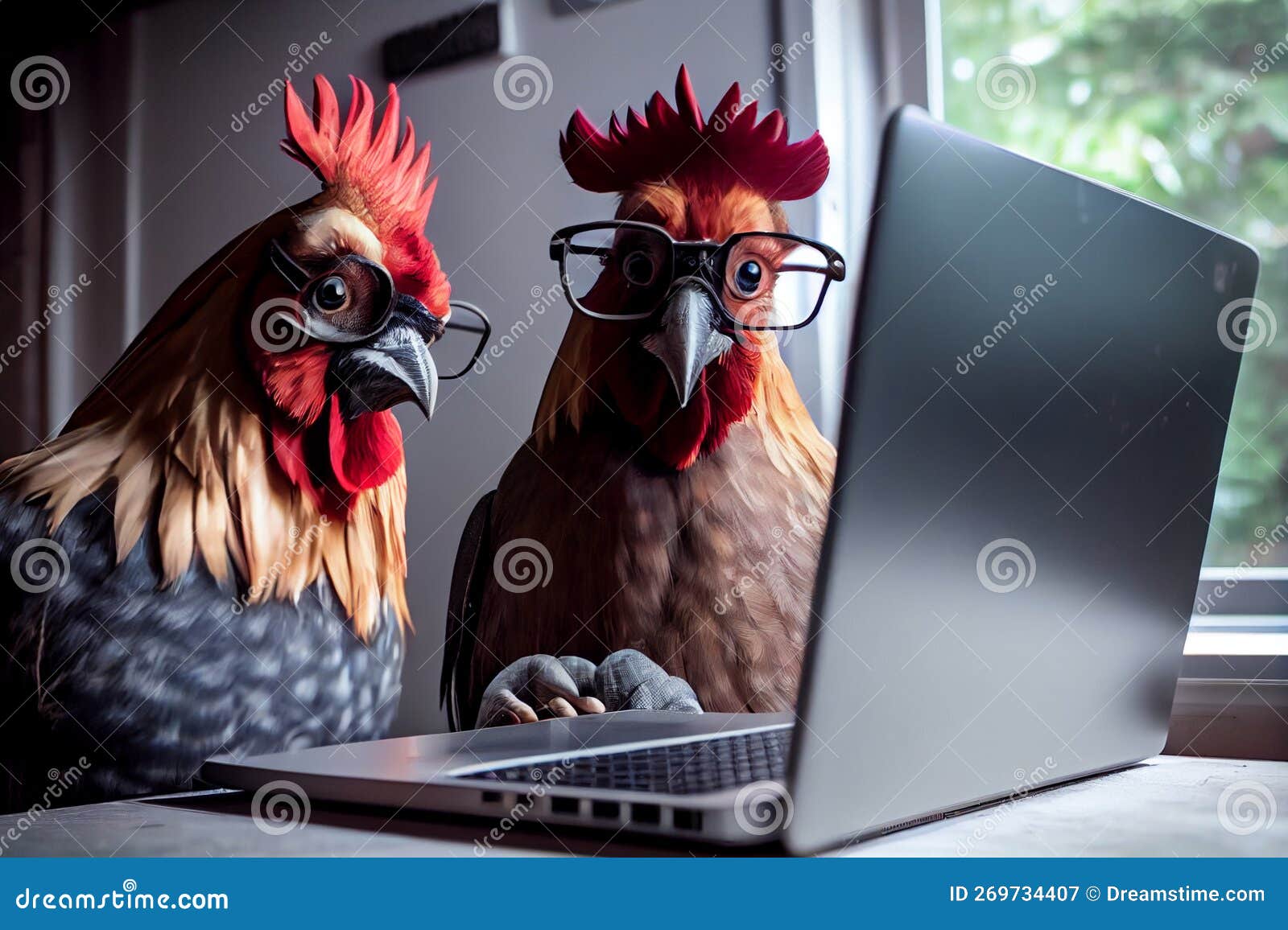 Chickens Staring at a Laptop Screen. AI Generated. Stock Illustration ...