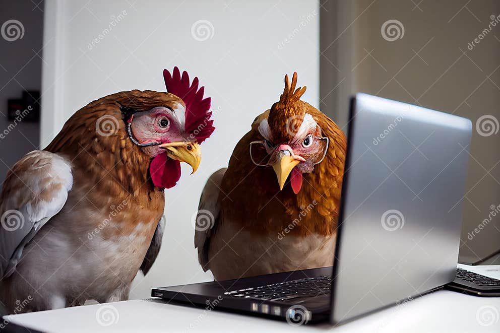 Chickens Staring at a Laptop Screen. AI Generated. Stock Illustration ...