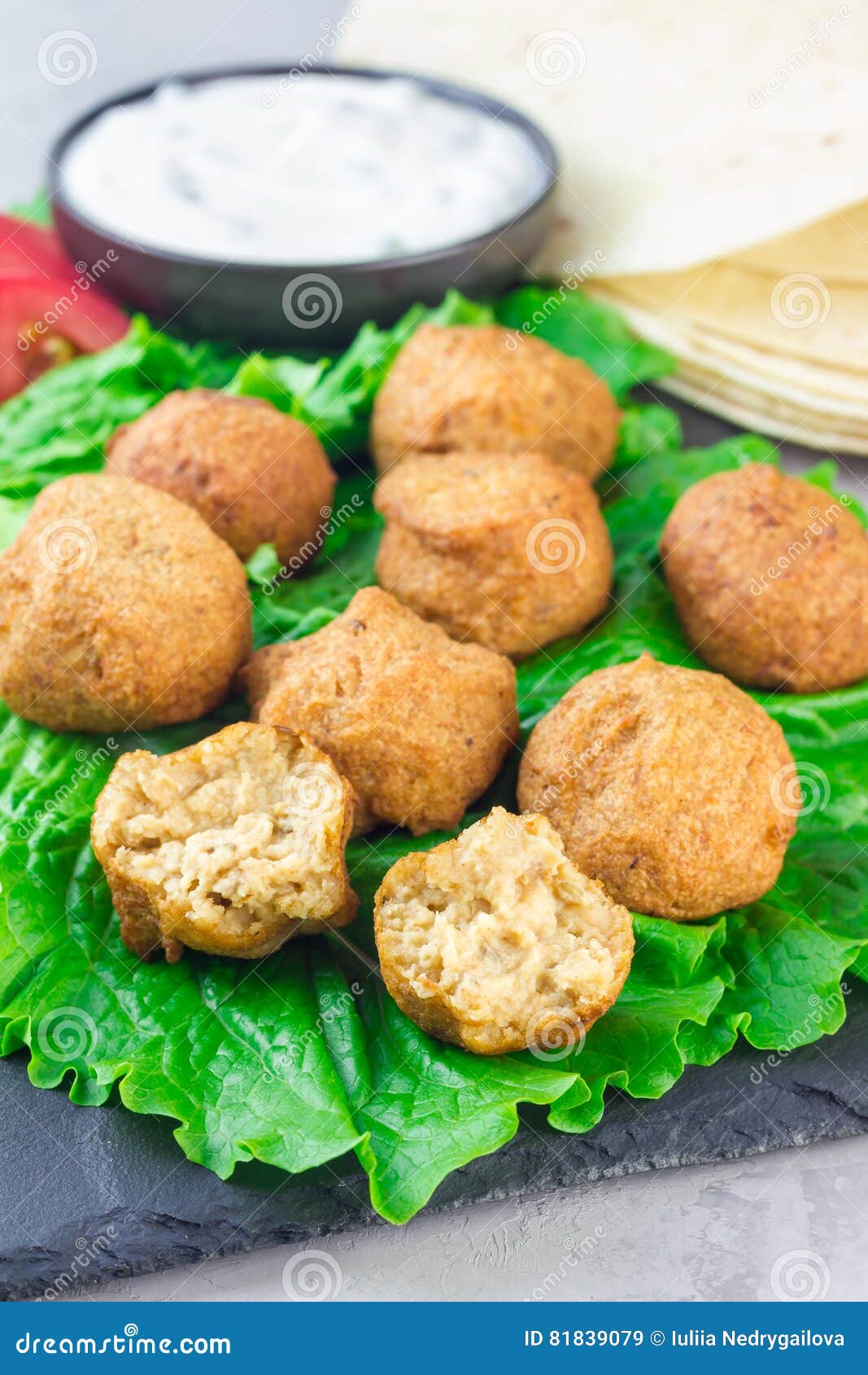 Chickpea Falafel Balls on Slate Board with Vegetables Stock Image ...