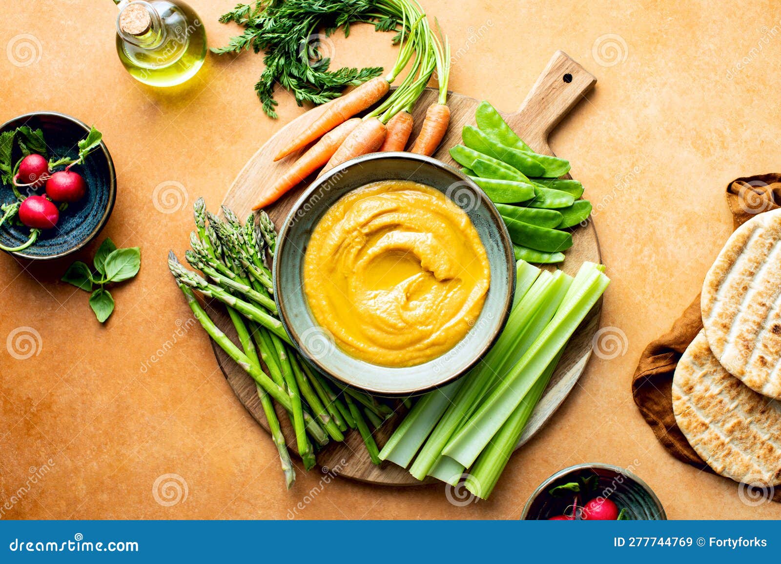 Chickpea Hummus Served with Spring Vegetables Stock Image - Image of ...