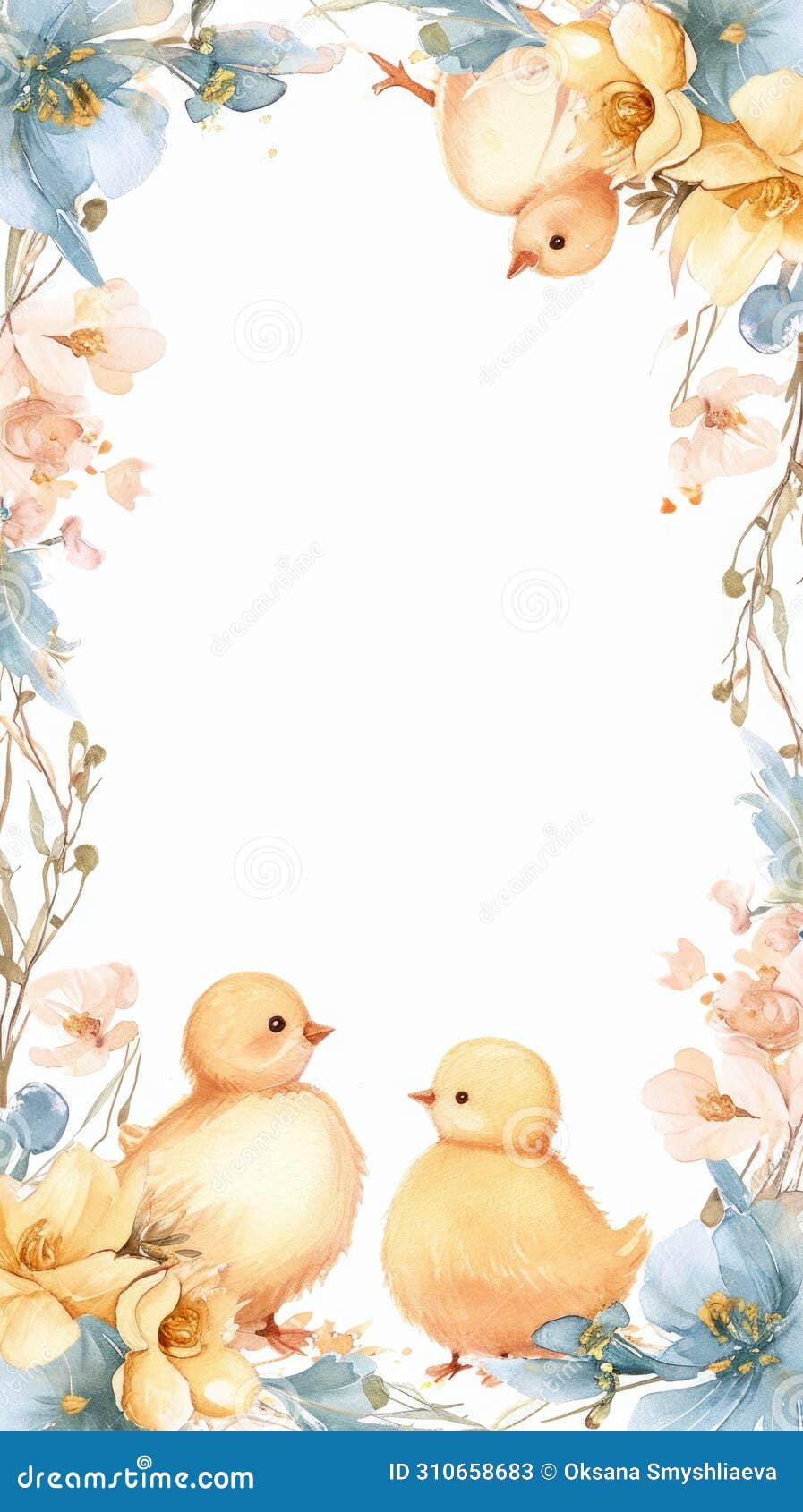 Chicks Border with Floral Frame. Chicks in a Watercolor Floral Frame ...