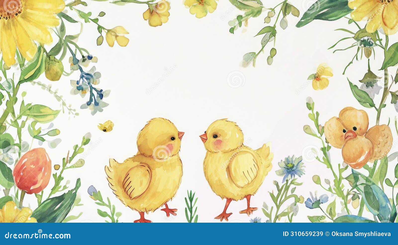 Chicks Border with Floral Frame. Chicks in a Watercolor Floral Frame ...