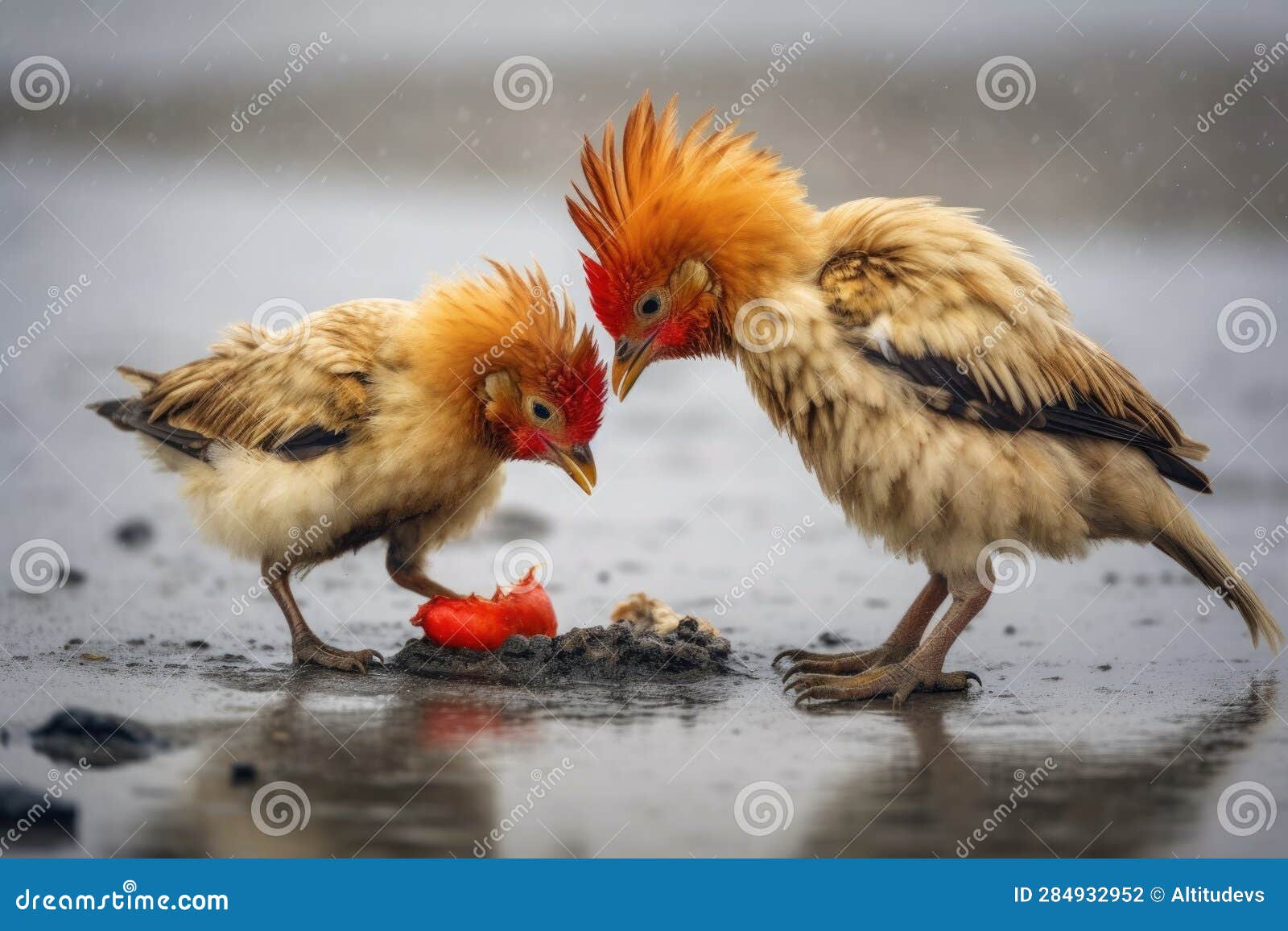 Chicks Competing for Food from Their Parent Stock Illustration ...