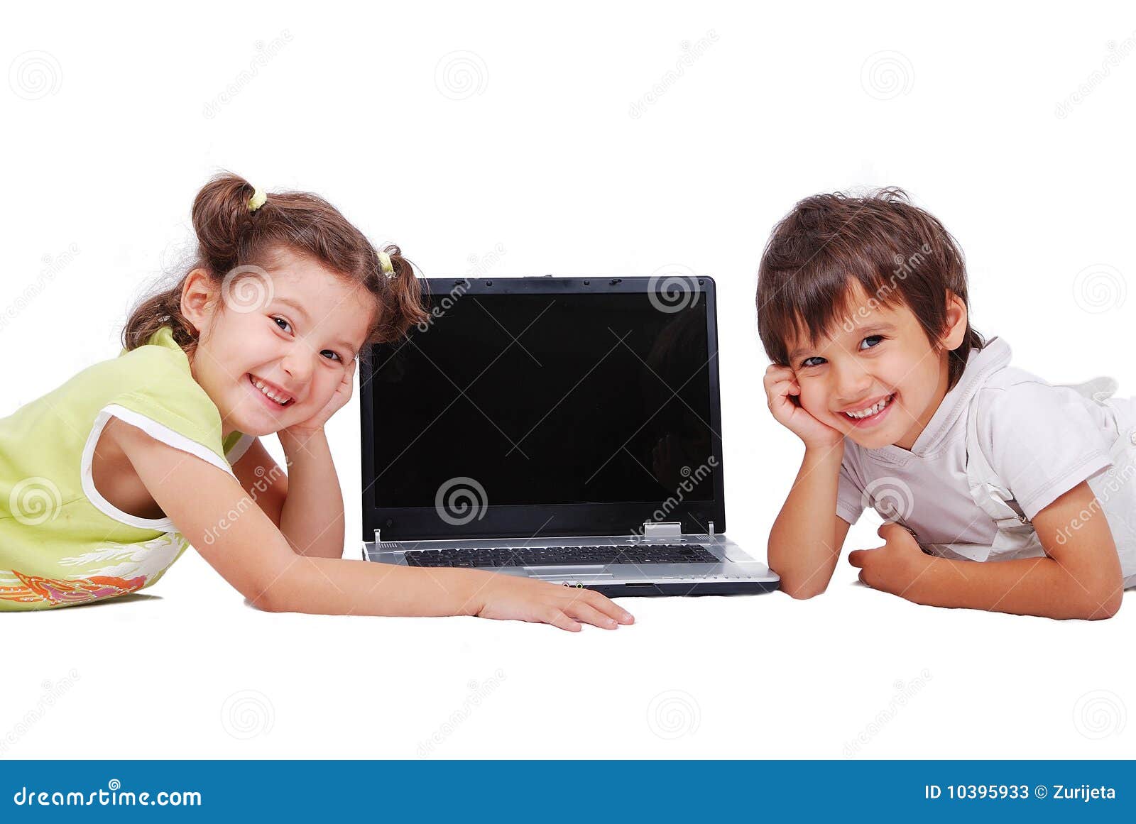 Chidren Activities on Laptop Isolated in White Stock Image - Image of ...