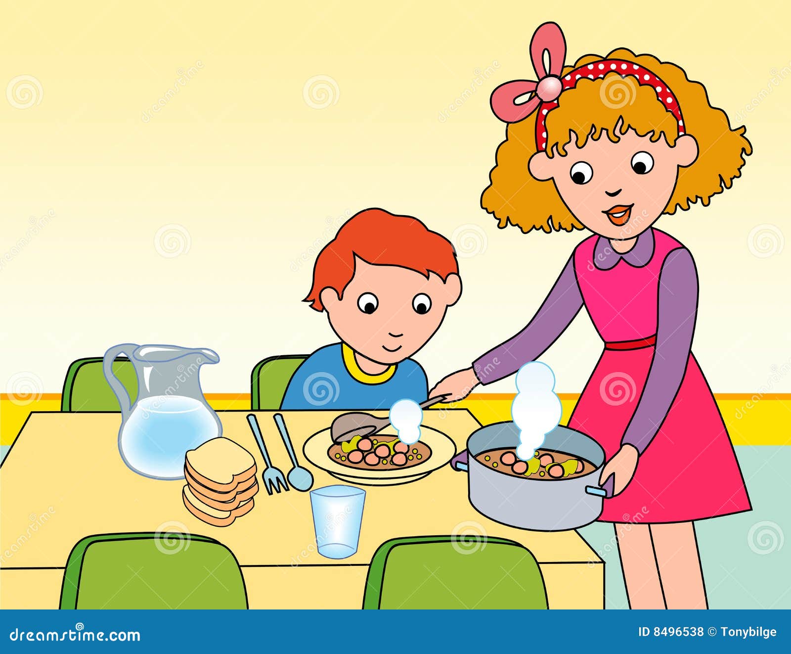 Chidren Sa Portion De Mère De Repas Illustration Stock - Illustration ...