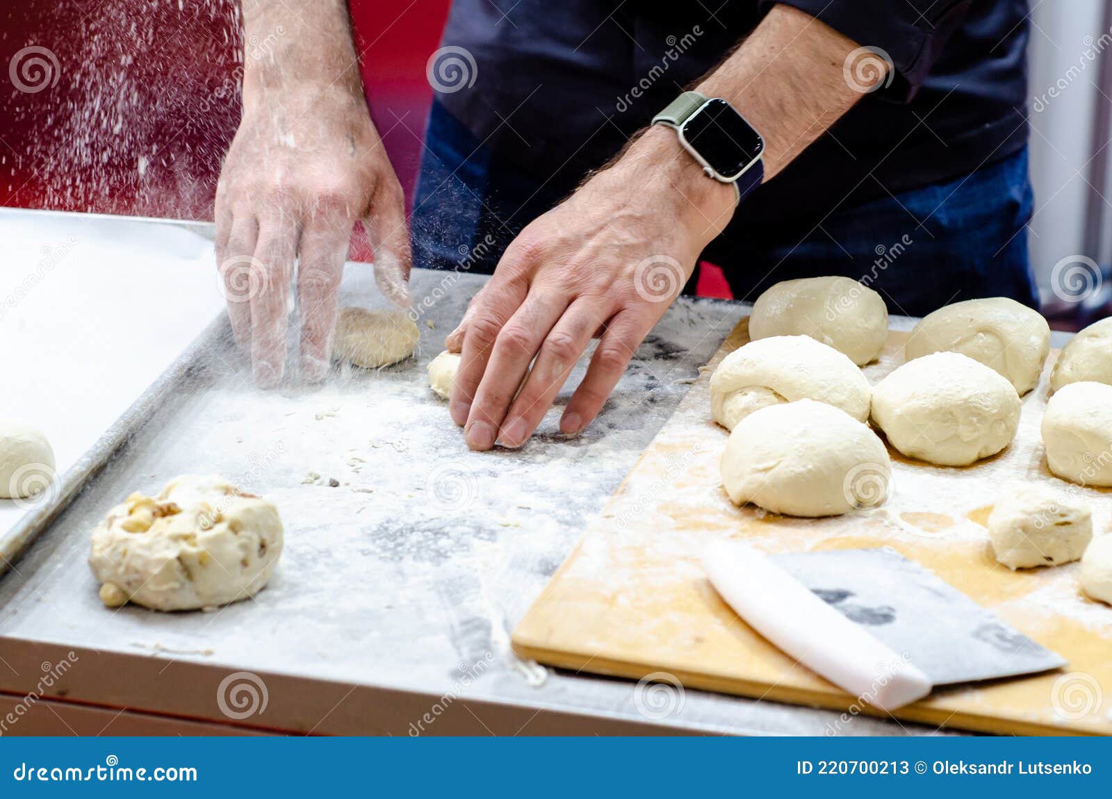 Chief Baker Prepares Bun Dough Stock Image - Image of fresh, bread ...