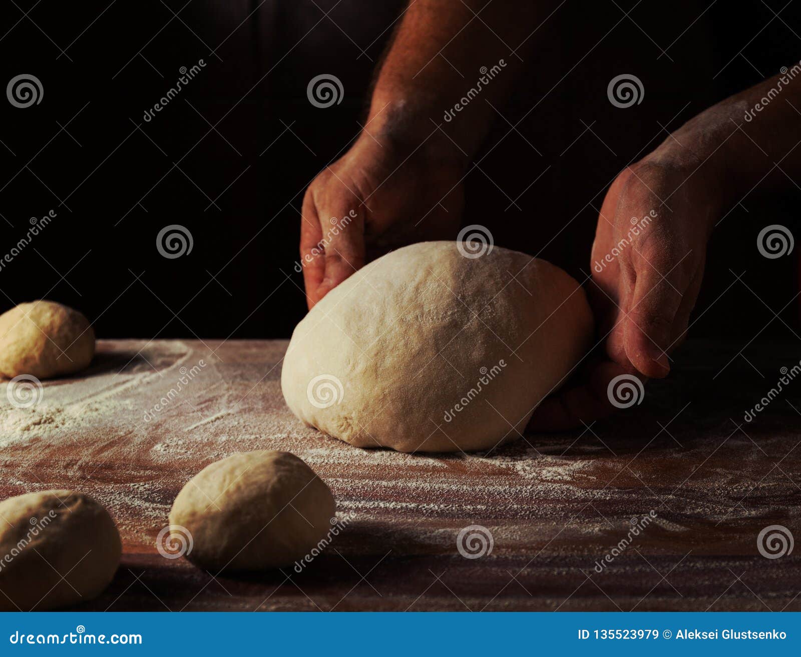 Chief Baker Preparing Dough for Bread in a Bakery. Kitchen Professional ...