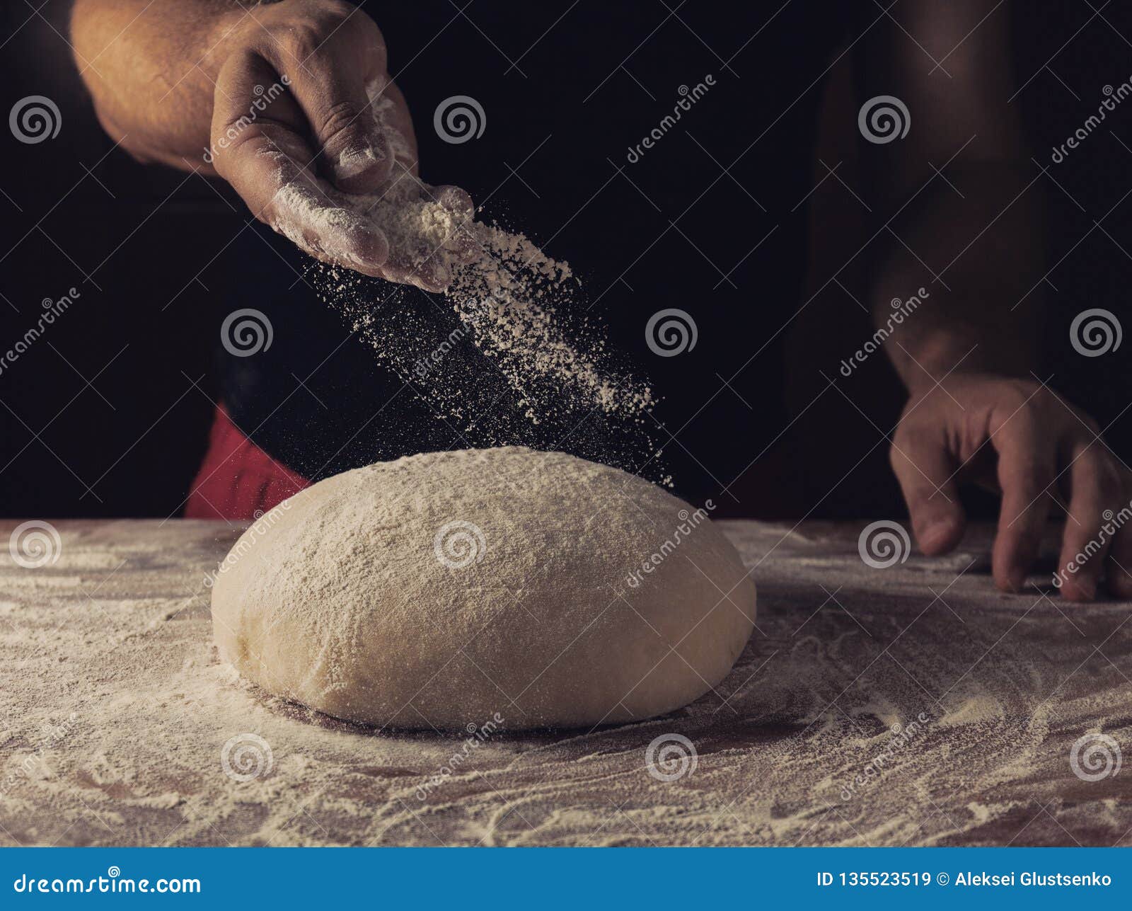 Chief Baker Preparing Dough for Bread in a Bakery. Kitchen Professional ...