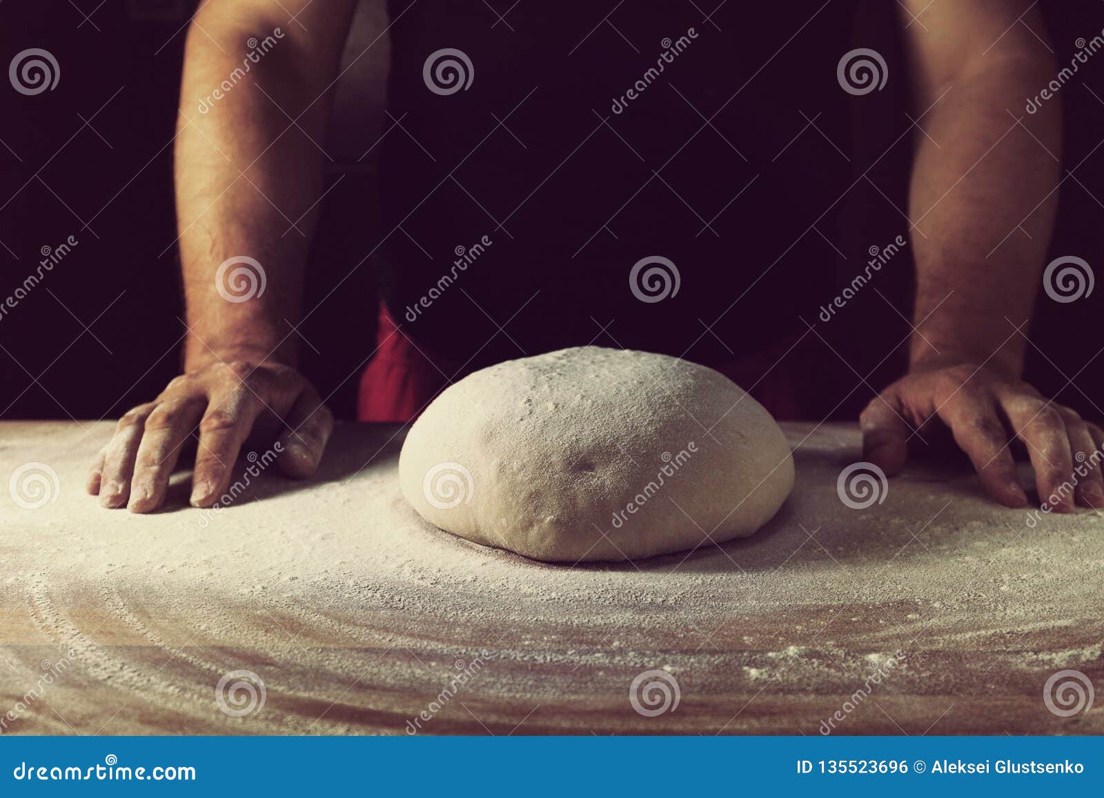 Chief Baker Preparing Dough for Bread in a Bakery. Kitchen Professional ...