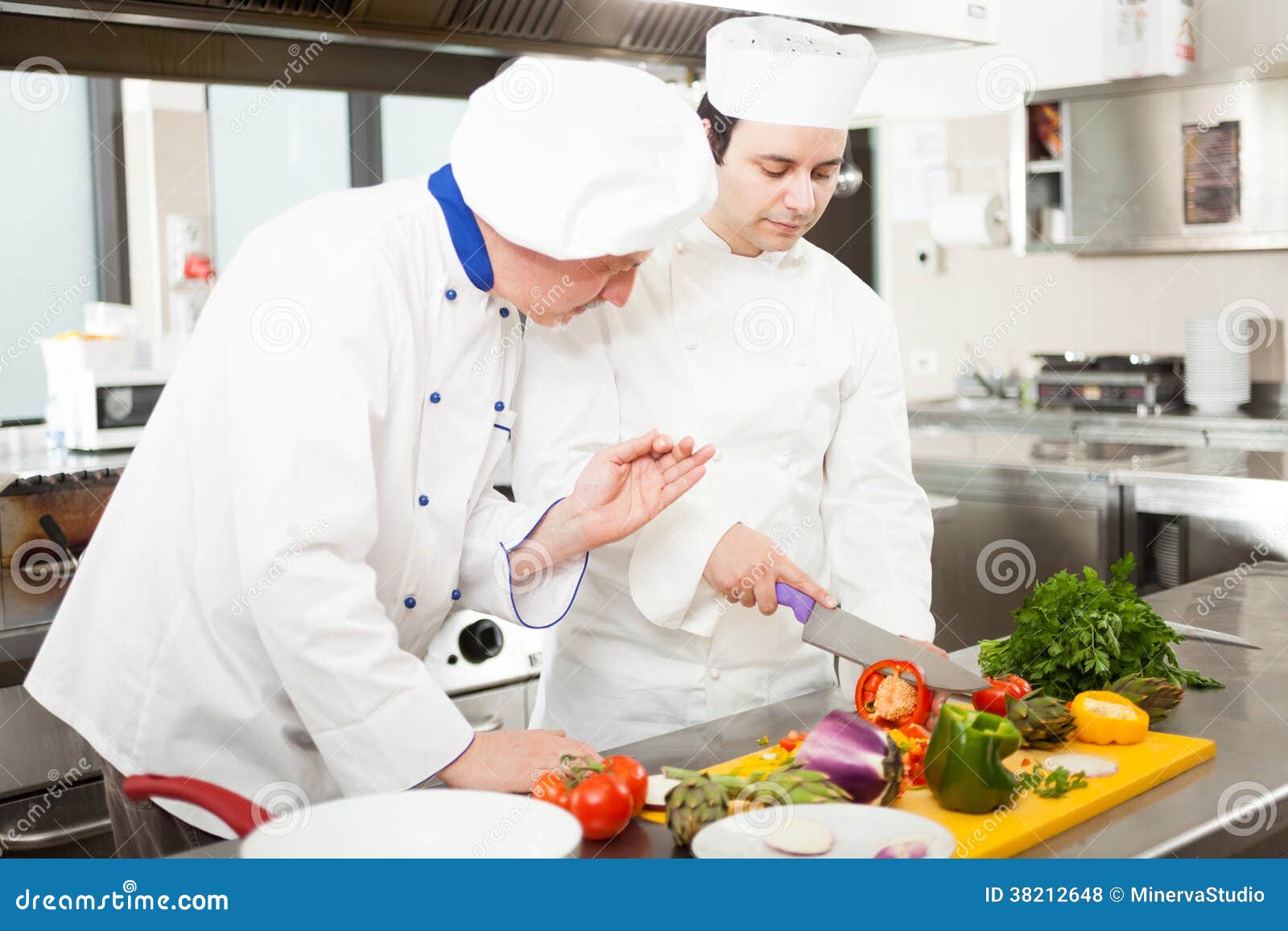 Chief Chef Watching His Assistant Stock Photo - Image of knife, italian ...