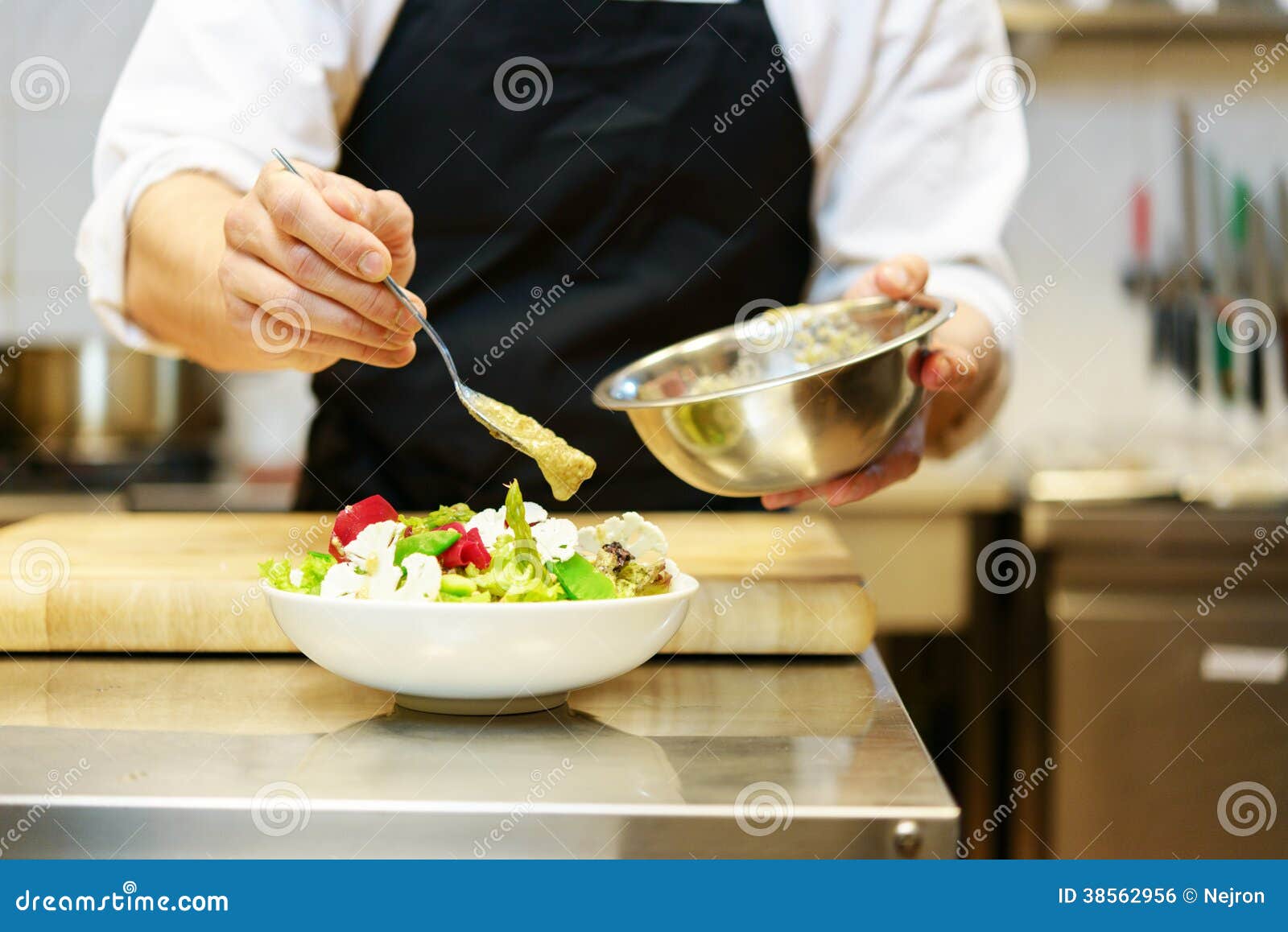 Chief Cook Cuts Into Pieces Freshly Cooked Pork Thigh, Process Close Up ...