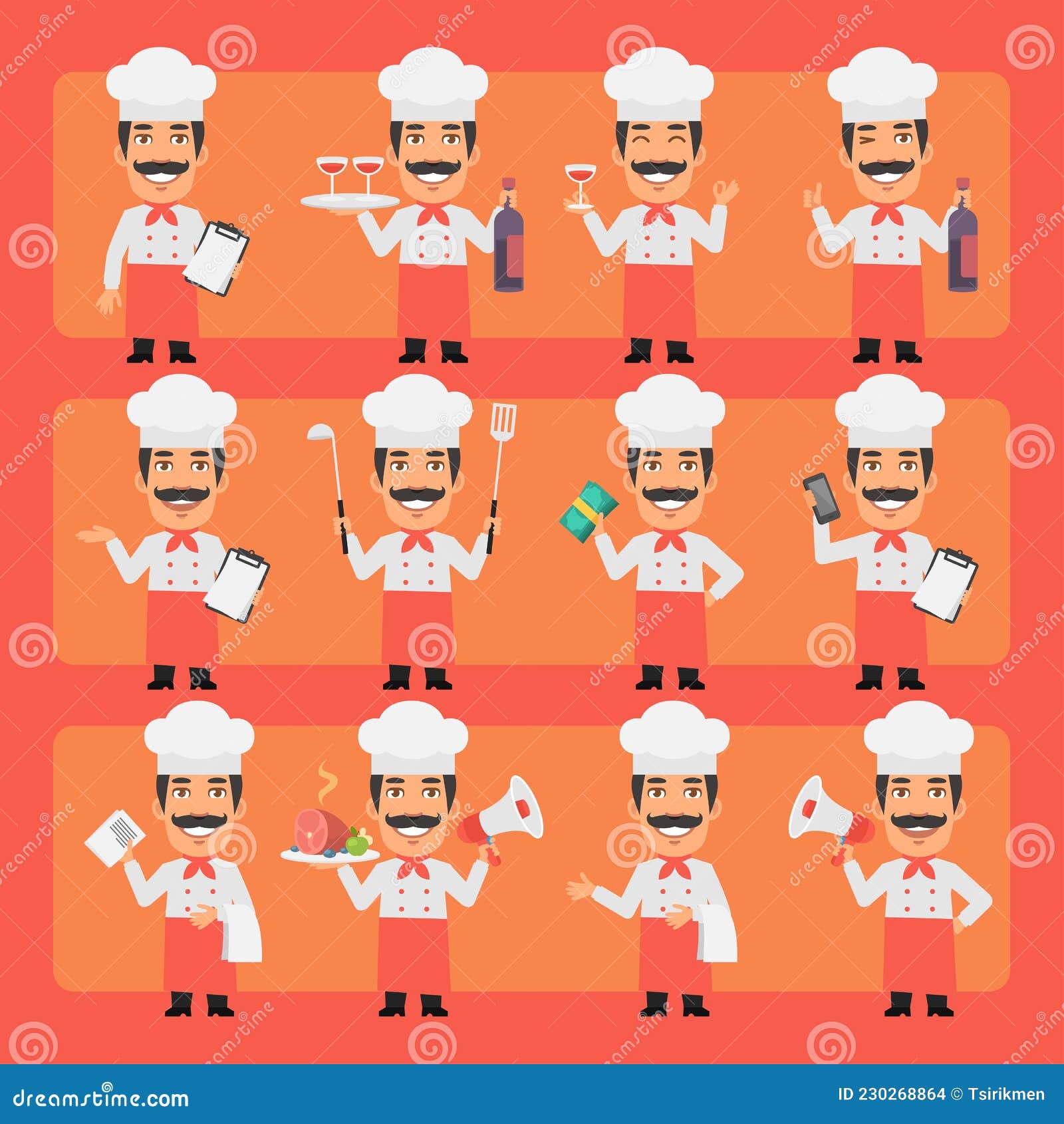 Chief Cooker in Different Poses and Emotions Pack 3. Big Character Set ...