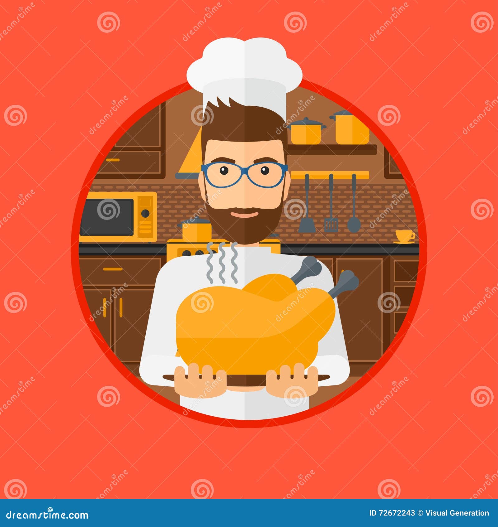 Chief Cooker Holding Roasted Chicken. Stock Vector - Illustration of ...