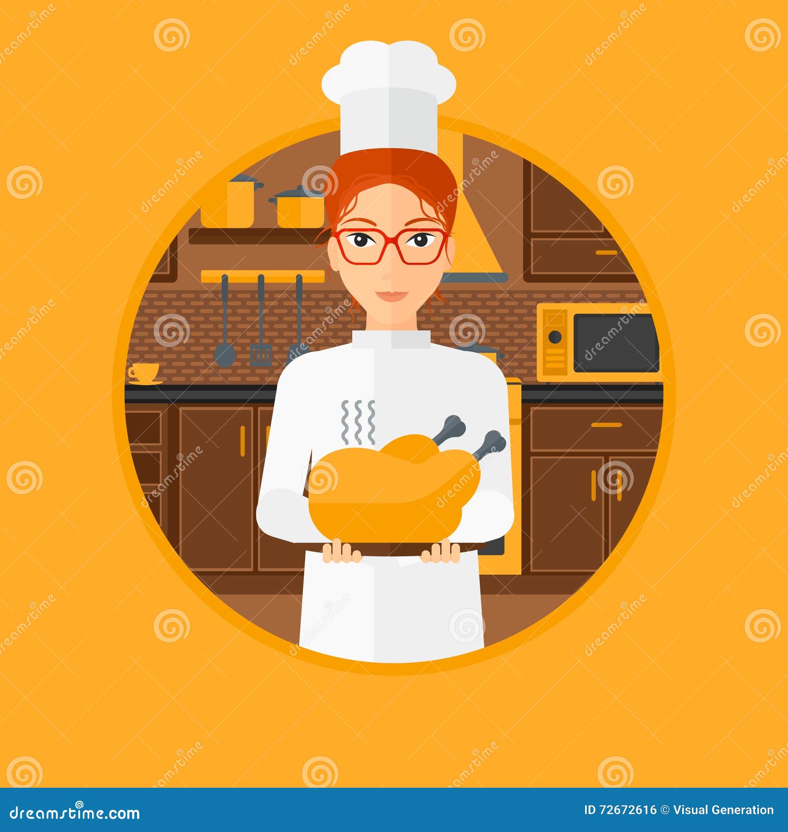 Chief Cooker Holding Roasted Chicken. Stock Vector - Illustration of ...