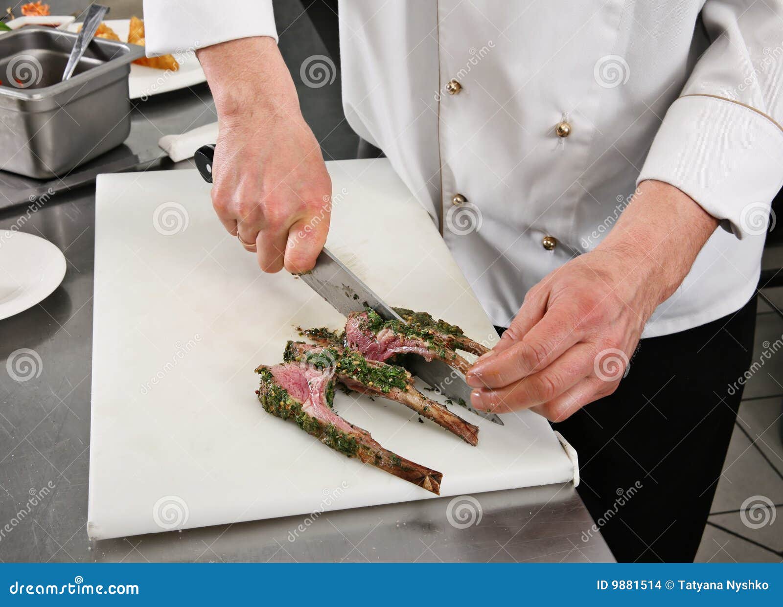 Chief cutting lamb rib stock photo. Image of preparing - 9881514