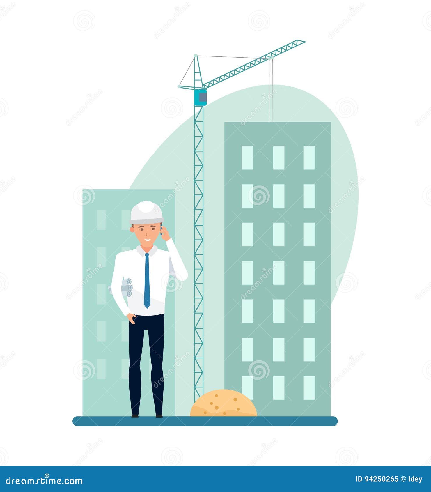 The Chief Engineer with the Blueprints on the Construction Site ...