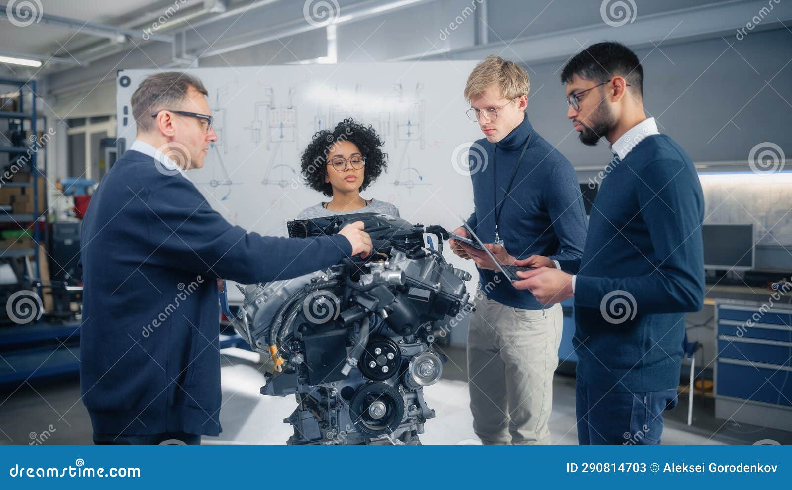 Chief Engineer Explains Engineering To Young Specialists and Points at ...
