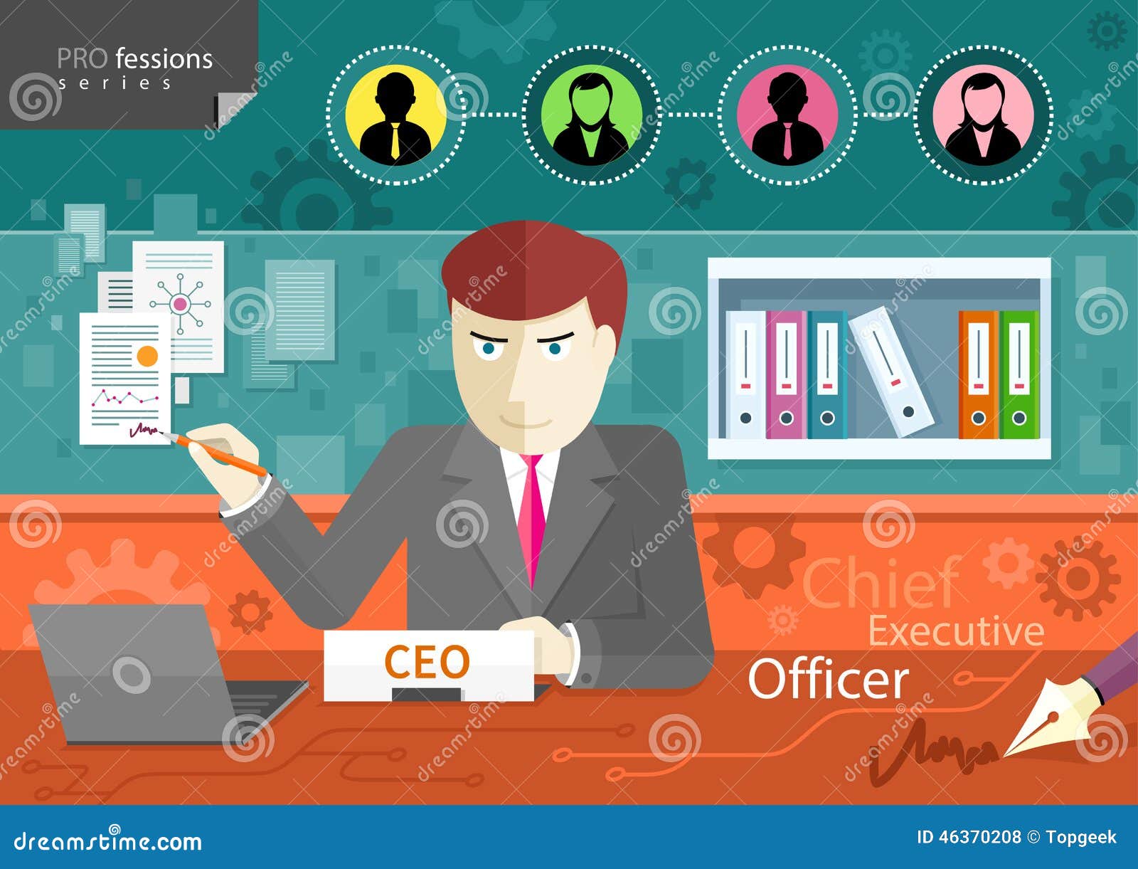 Chief Executive Officer Sitting at Table in Office Stock Vector ...