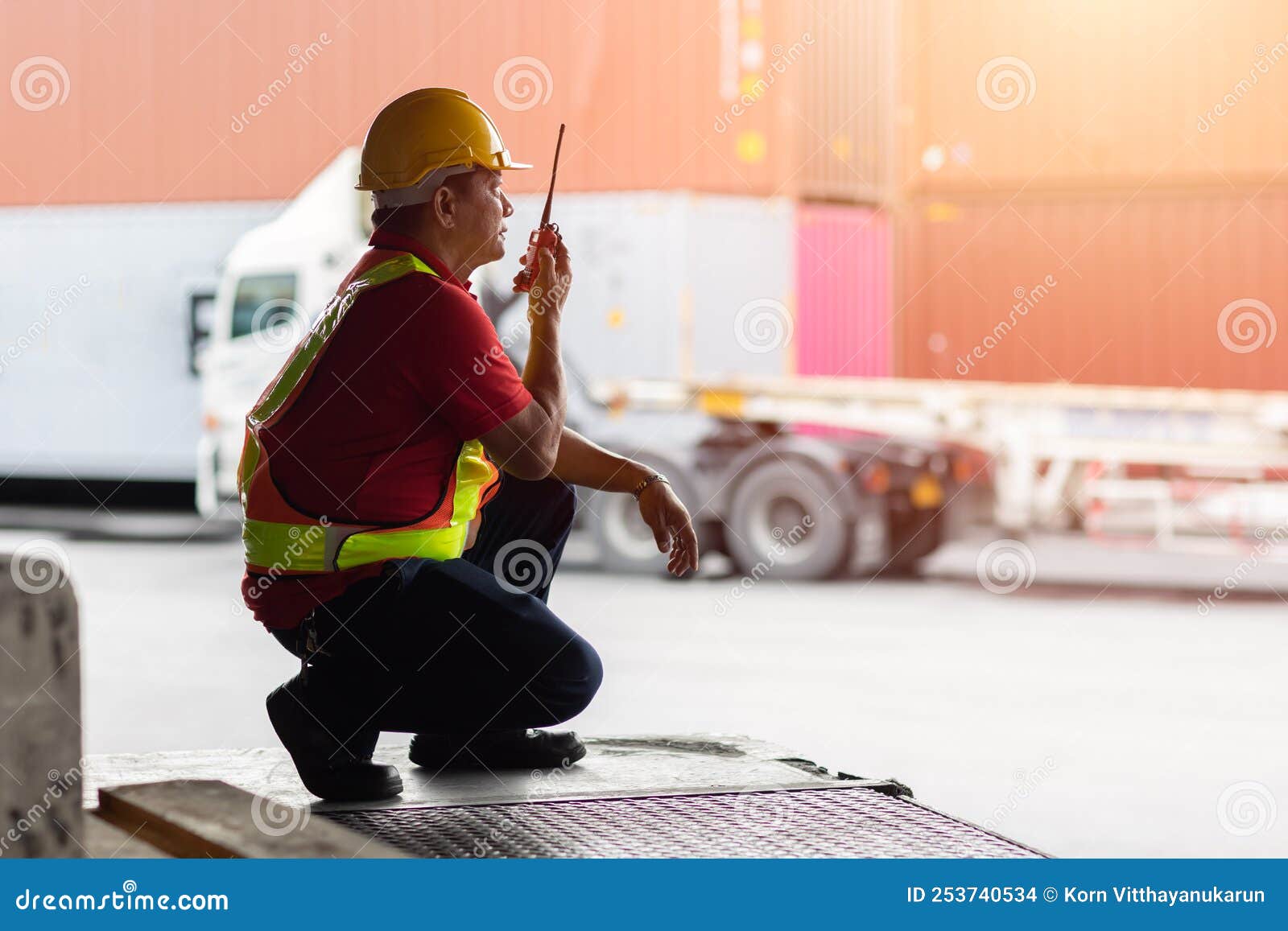 Engineer Foreman Radio Control Loading in Port Cargo Goods Shipping ...