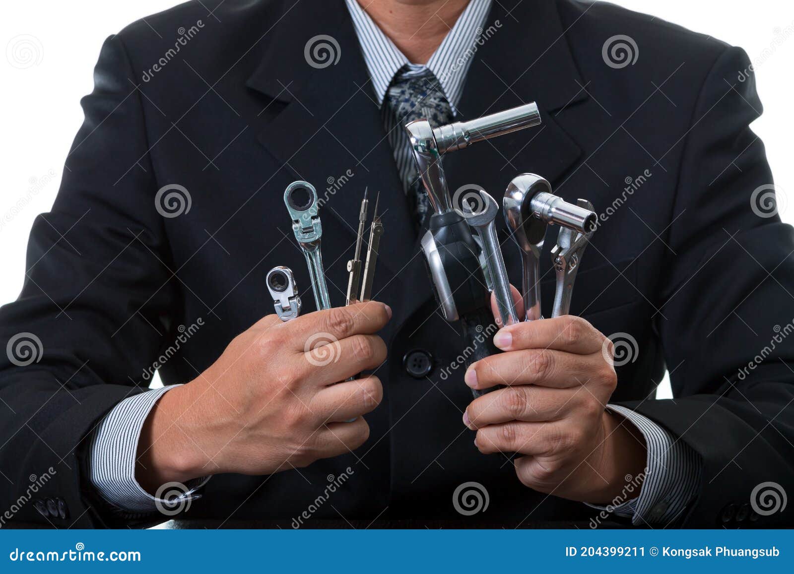 Chief Mechanical Engineer Holding Many Tools and Measurement Equipment ...