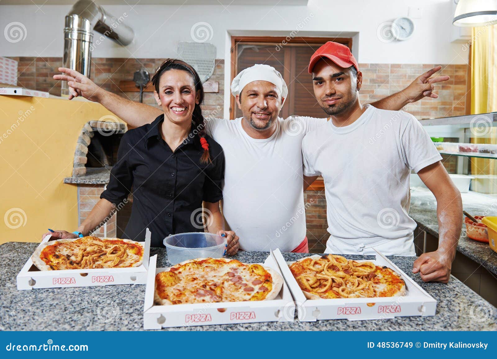 Chief, Pizza Cook and Waitress Stock Image - Image of bake, making ...