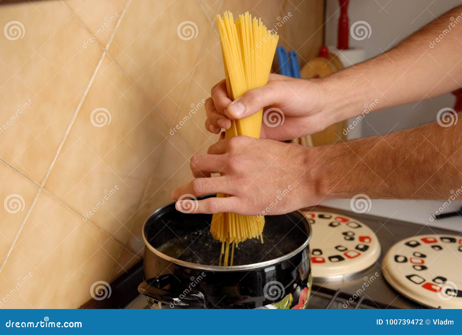 Chief Preparing Spaghetti Pasta Stock Photo - Image of saucepan, detail ...