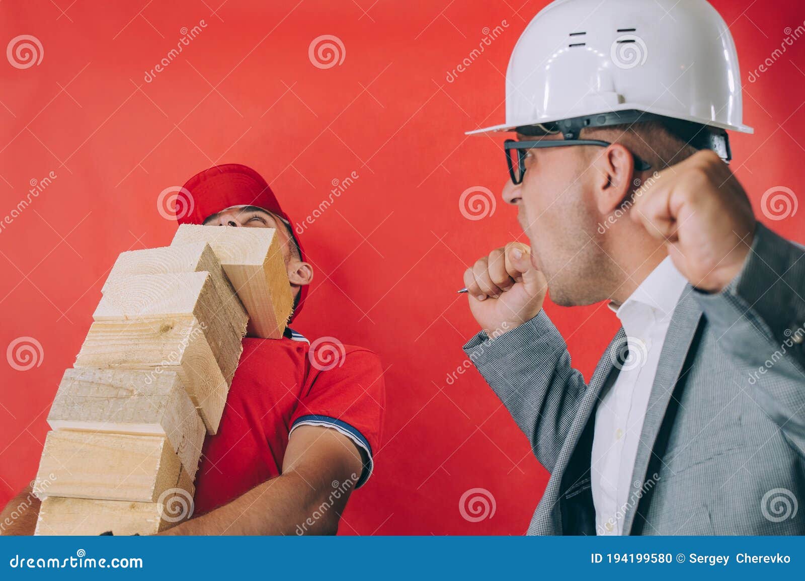 Chief and Worker. Concept on a Red Background Stock Photo - Image of ...
