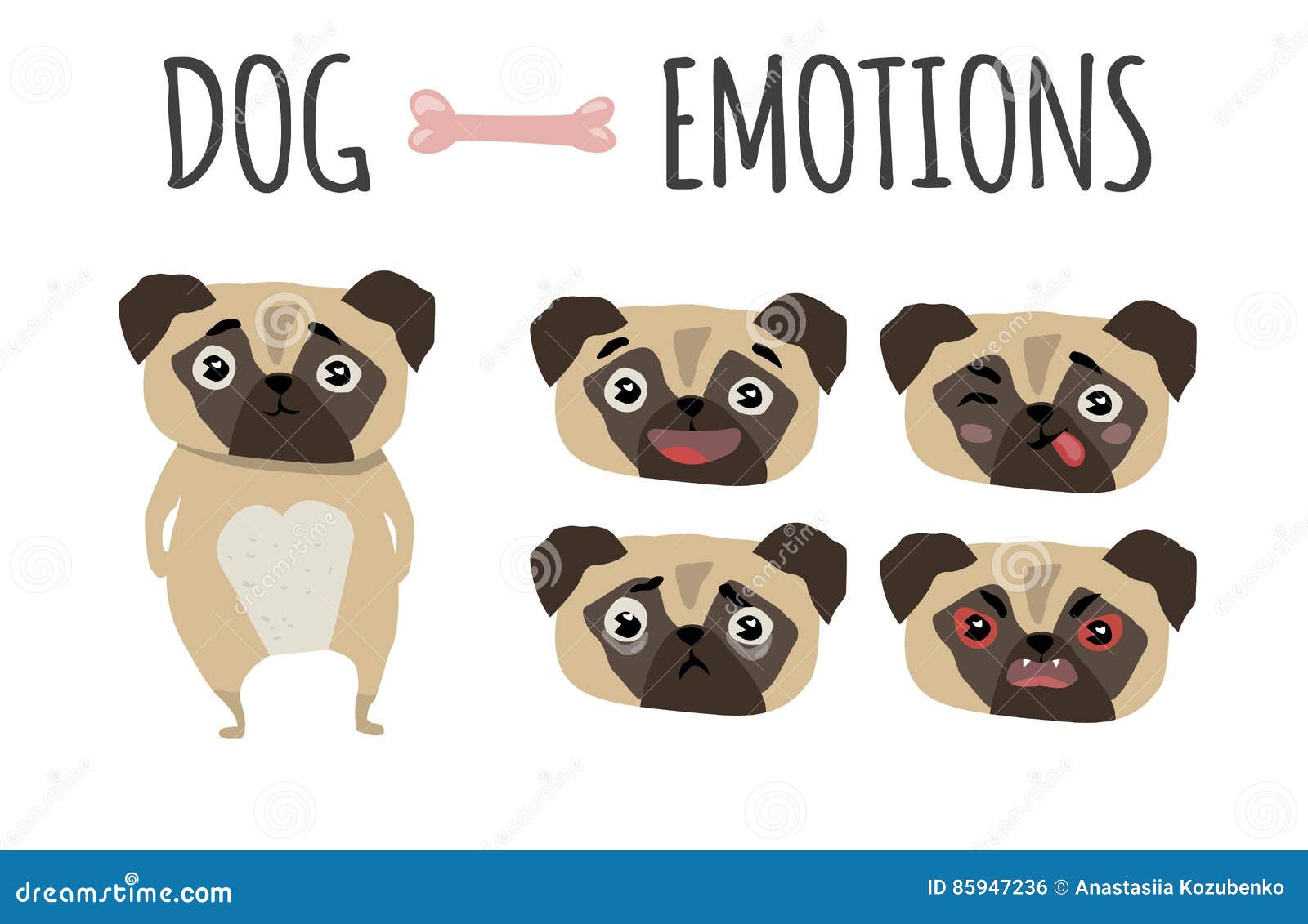 Chien Mignon Ensemble D'émotions Illustration de Vecteur - Illustration ...