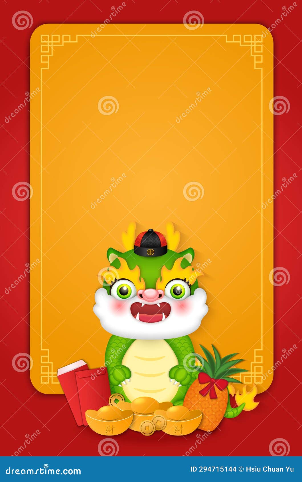 Chiense Cute Cartoon Dragon and Blank Yellow Memo Note Stock ...