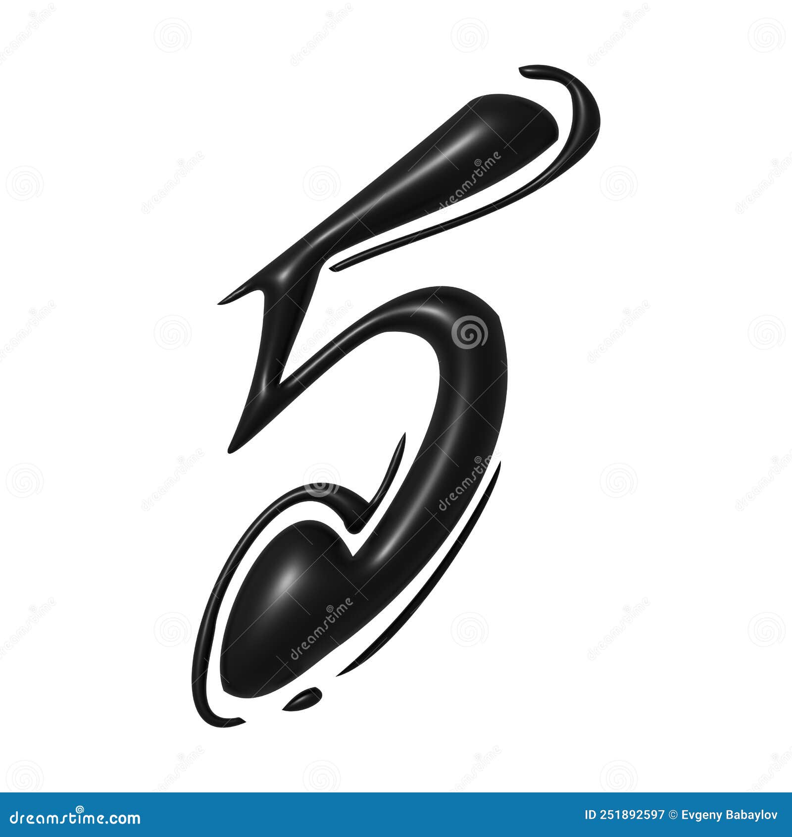 Chiffre Calligraphique Unique Noir Cinq 5 3d Illustration Illustration ...
