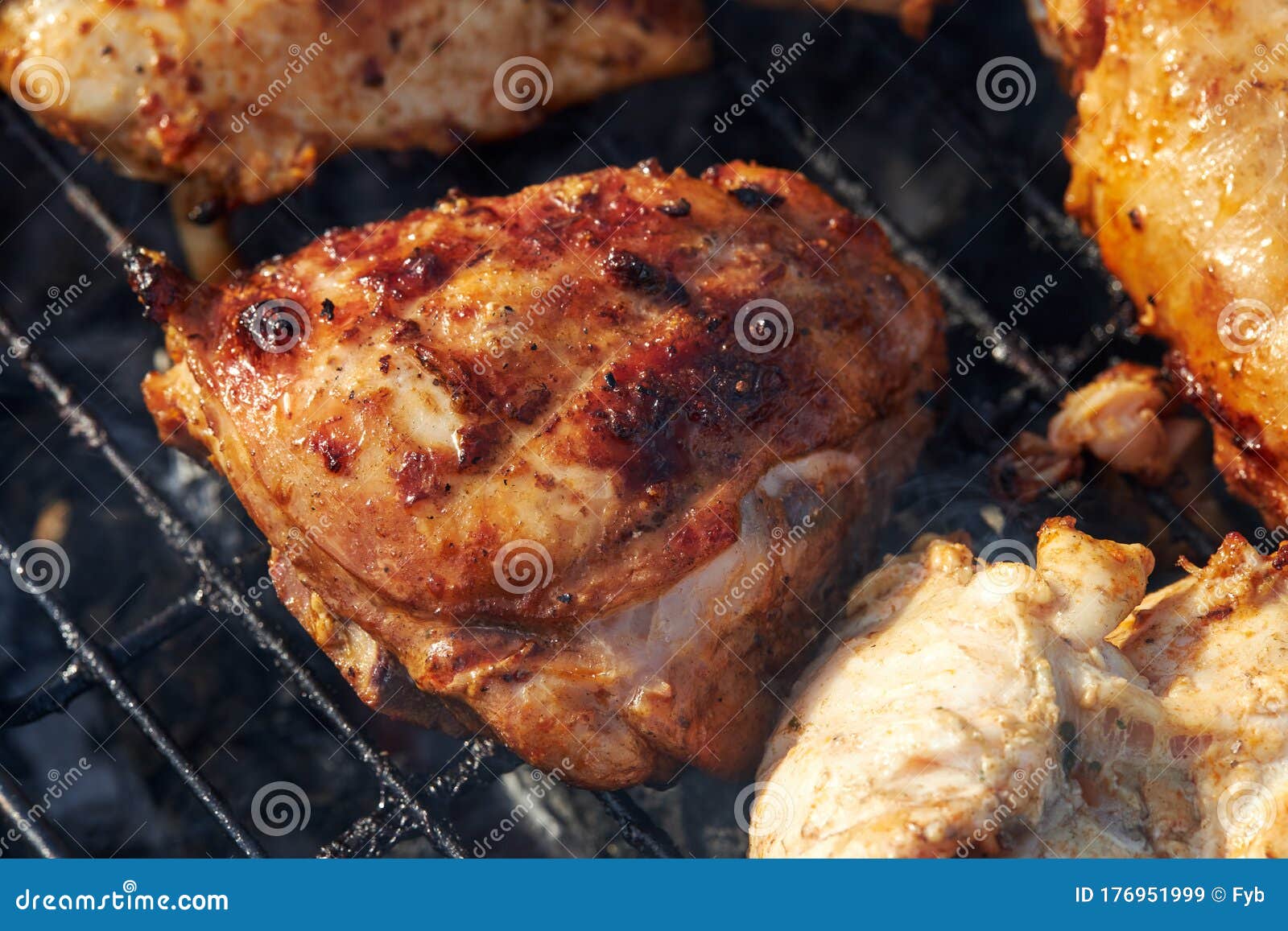 Chiken Barbeque on a Grill Roasting Open Fire Stock Image - Image of ...