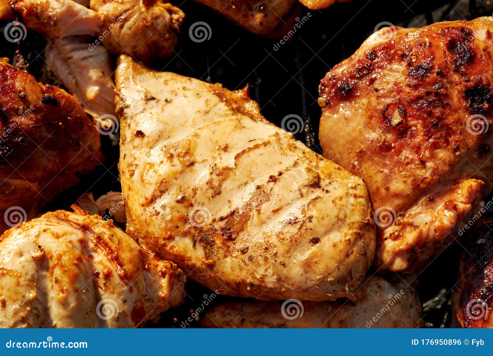 Chiken Barbeque on a Grill Roasting Open Fire Stock Photo - Image of ...