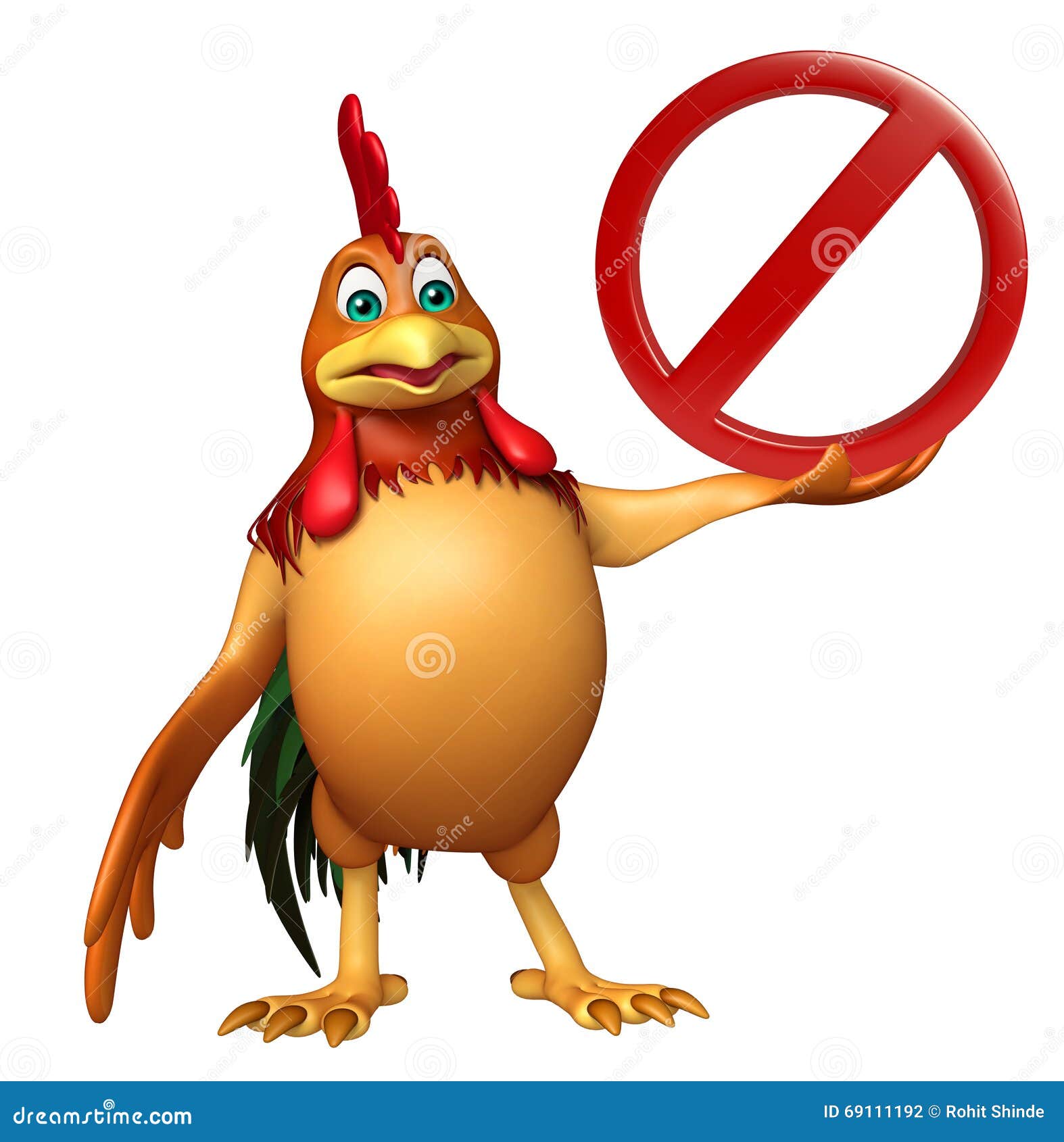 Chiken Cartoon Character with Stop Sign Stock Illustration ...