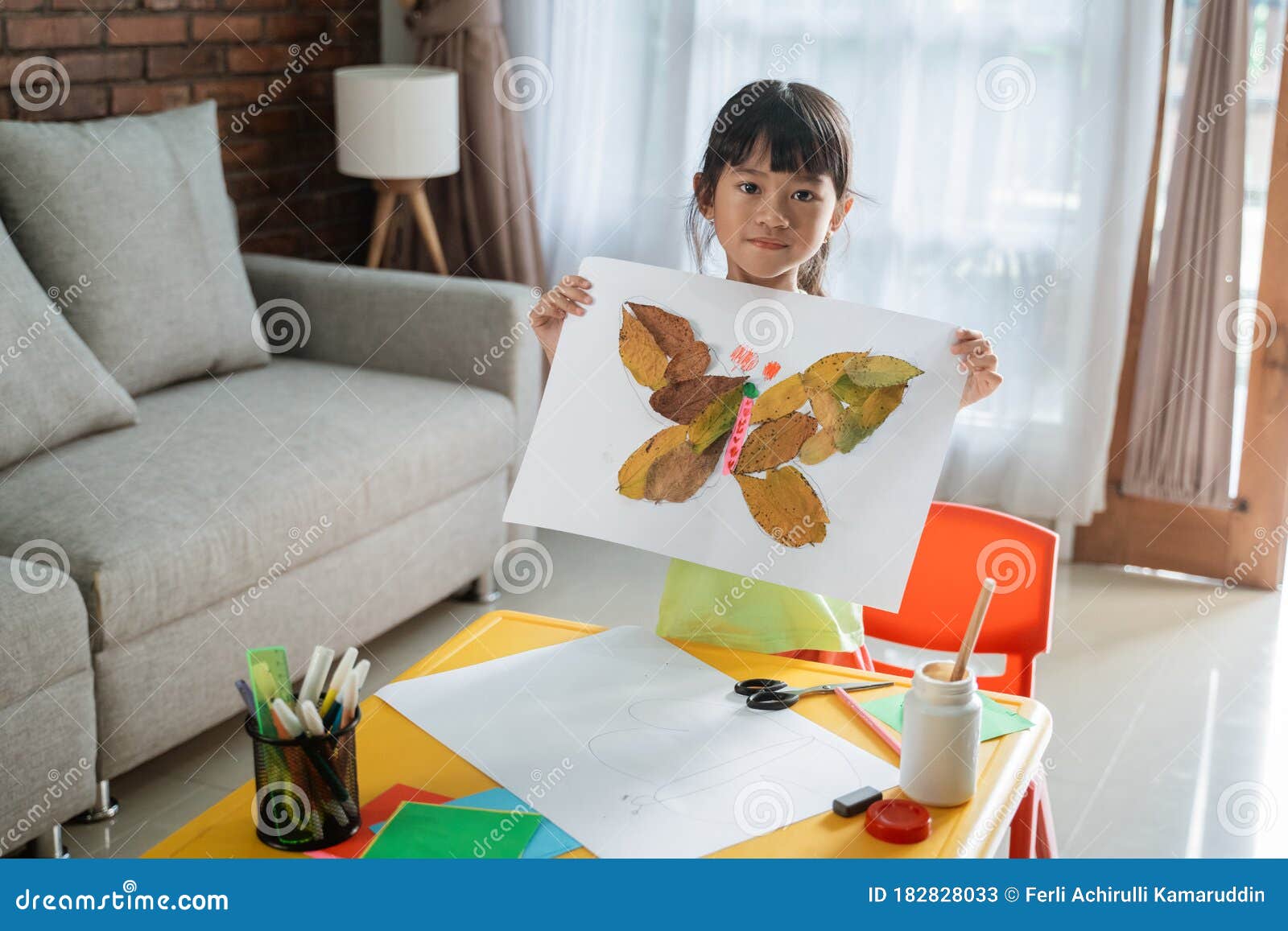 Child Activity Making Craft from Dry Leaves Stock Image - Image of ...