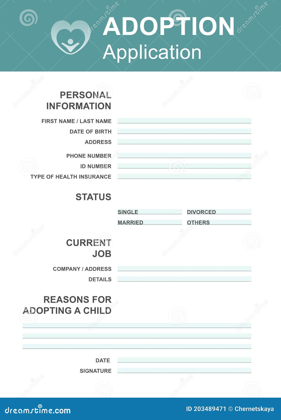Child Adoption Application. Questionnaire with Space for Answers Stock Illustration ...