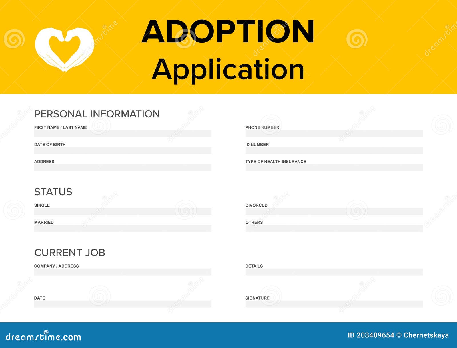 Child Adoption Application. Questionnaire with Space for Answers Stock ...