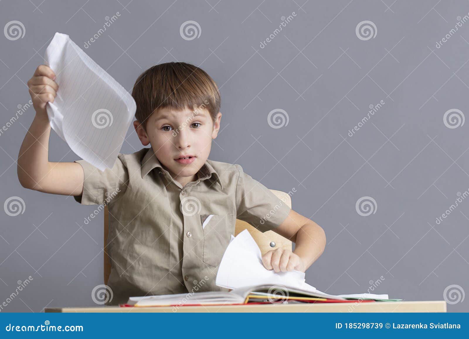 The Child is Angry at Homework. Stock Image - Image of frustration ...